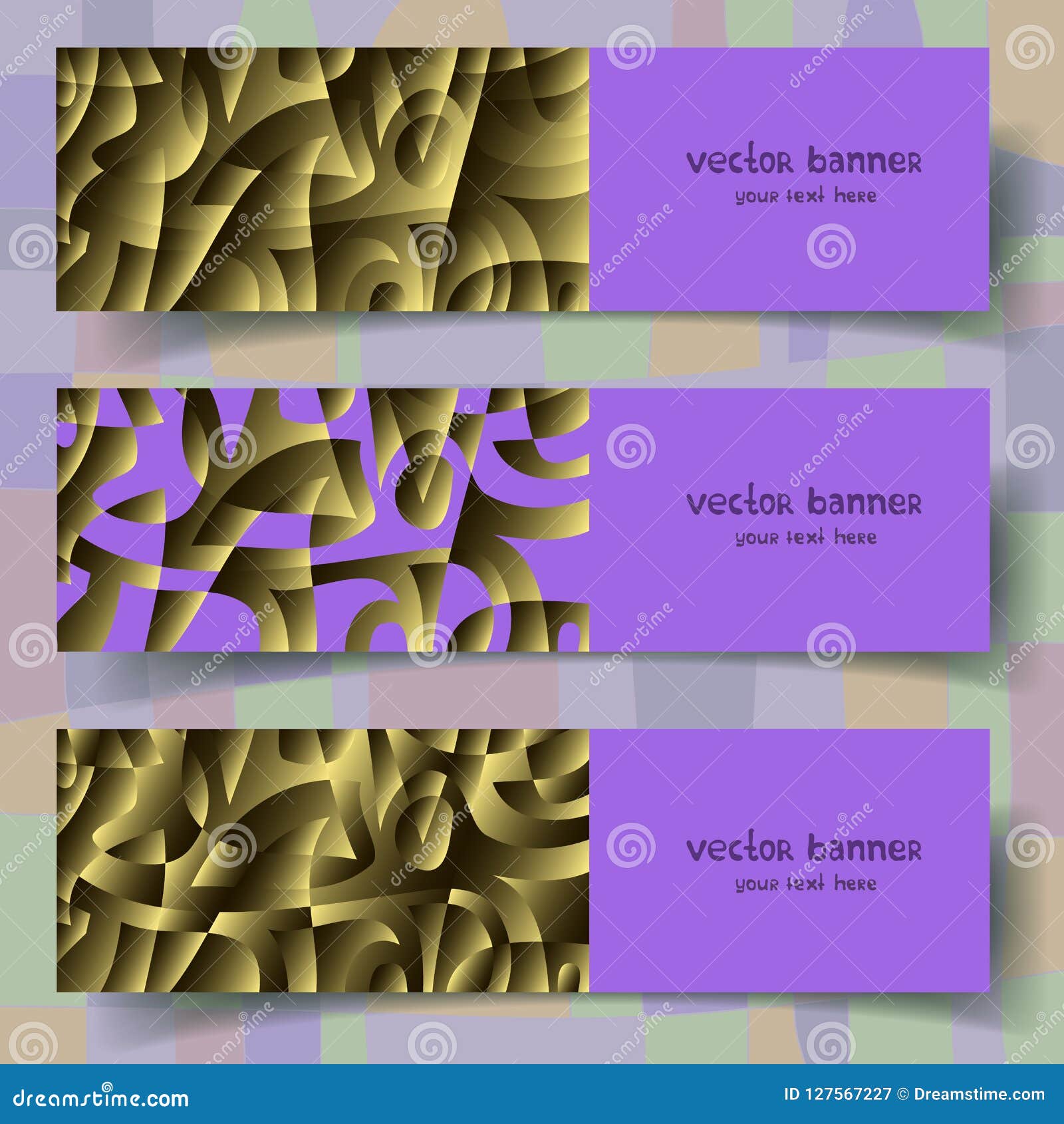 Set of Three 3D Vector Banners with a Variety of Surreal Objects Stock ...