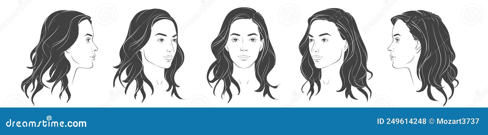 Set of Three Different Angles. Different View Front, Profile, Three ...