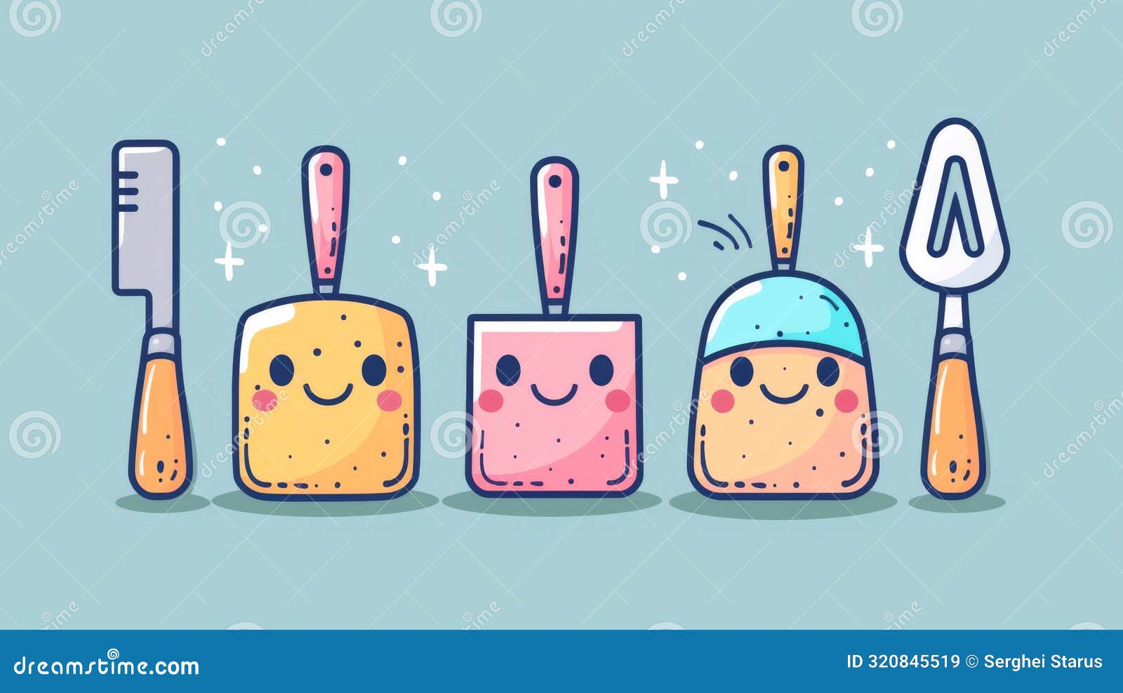 A Set of Three Different Colored Spatulas with Faces on Them, AI Stock ...