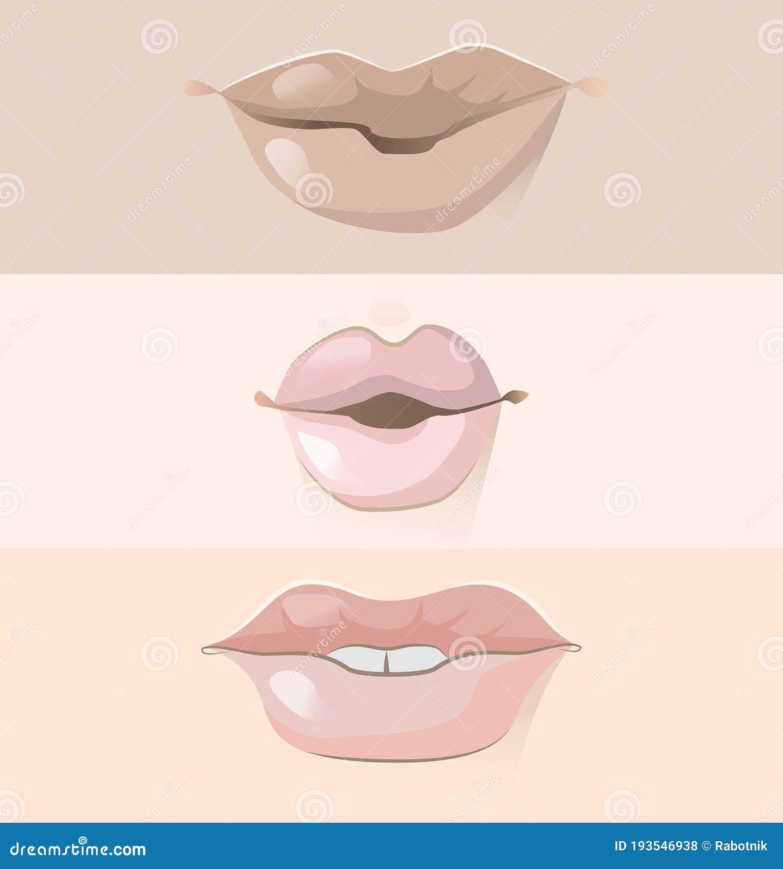 Set of Three Different Lips. Variations of Shapes and Colours Stock ...