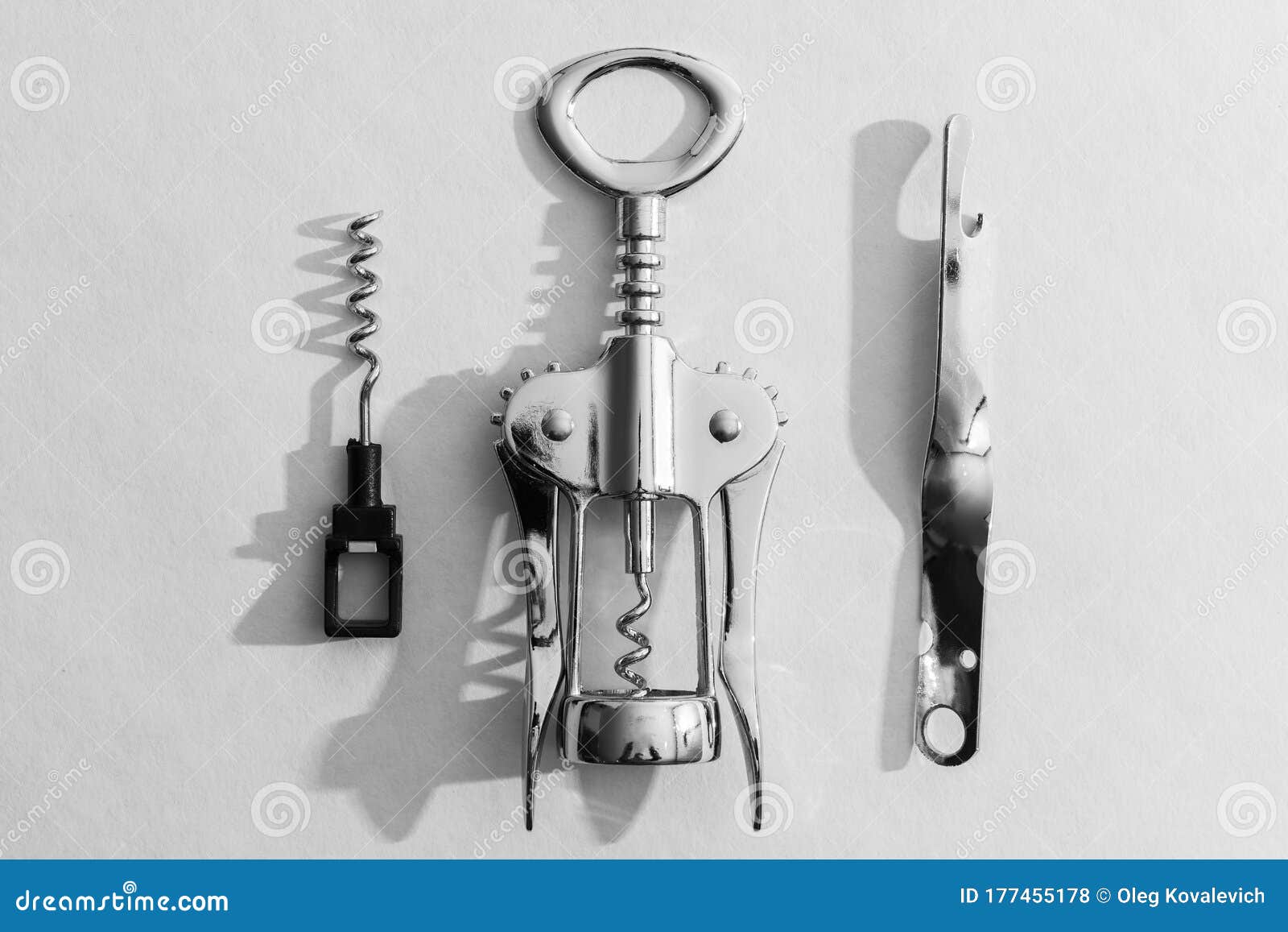 Set of Three Different Metal Corkscrews for Opening Bottle Caps Stock ...