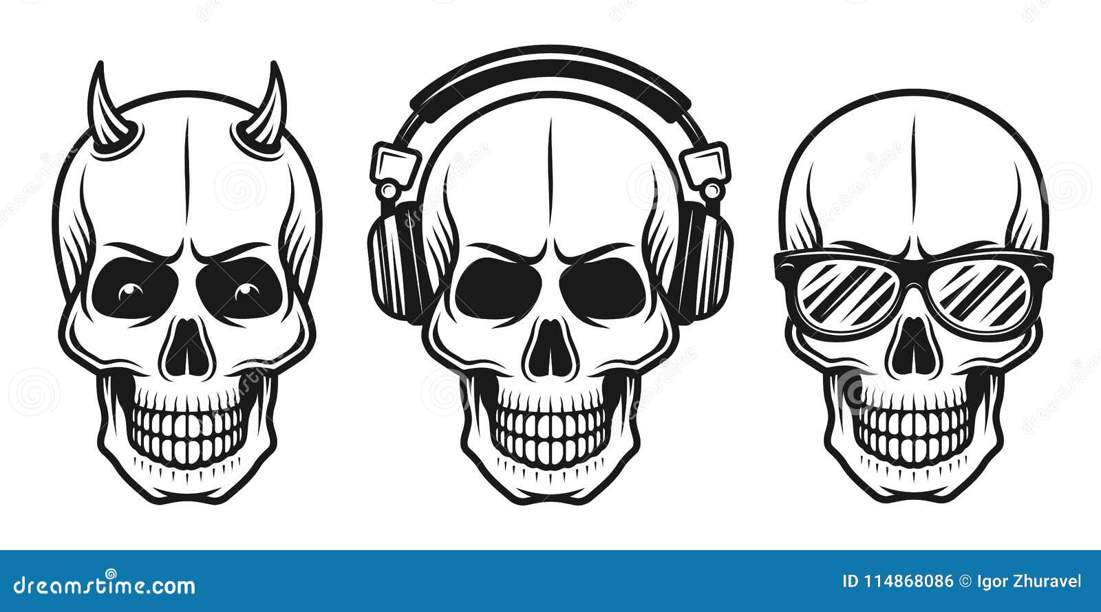 Set Of Three Different Skulls Vector Elements Stock Vector ...