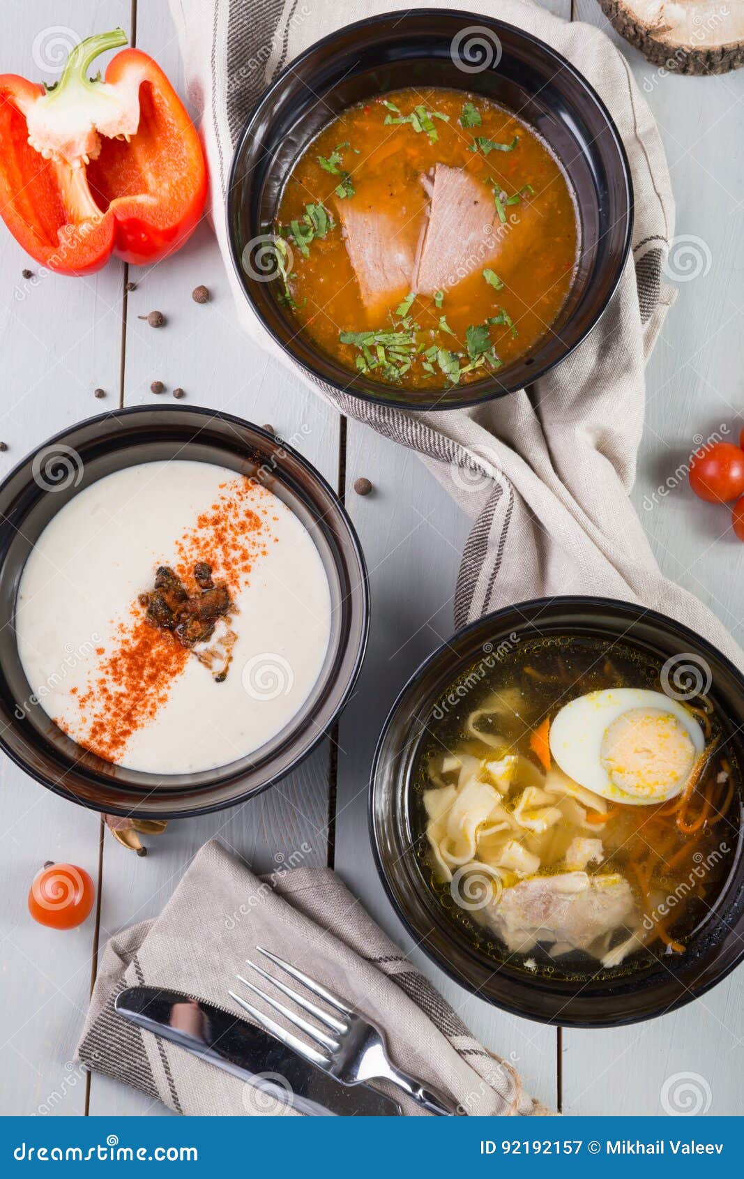 Set of Three Different Soups Stock Image - Image of tomato, food: 92192157