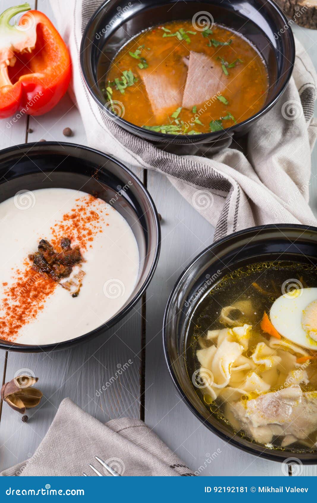 Set of Three Different Soups Stock Image - Image of appetizer, meat ...