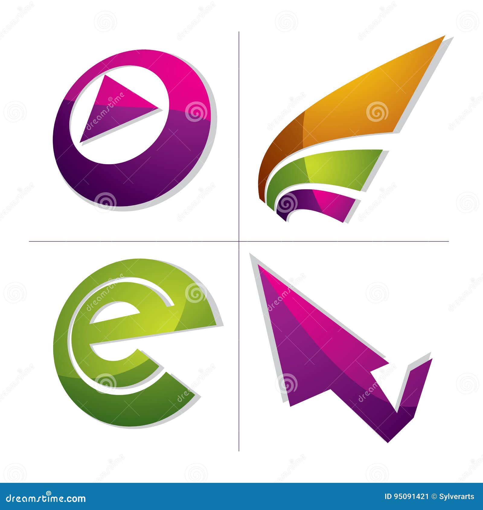 Set of Three-dimensional Abstract Icons, Play Sign, Checkmark an Stock ...