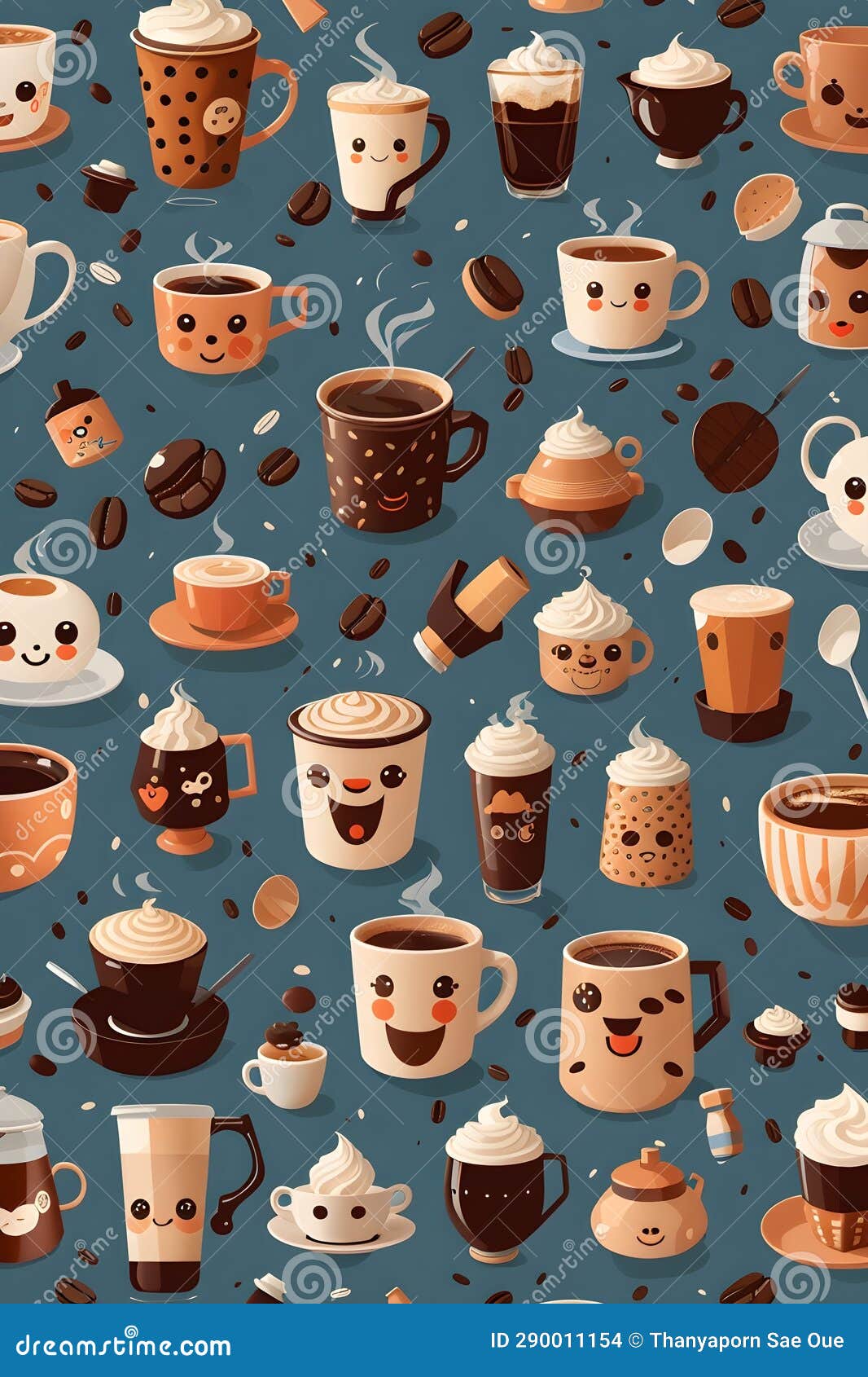 A Set of Three Three-dimensional Cartoon Coffee Mugs Stock Illustration ...