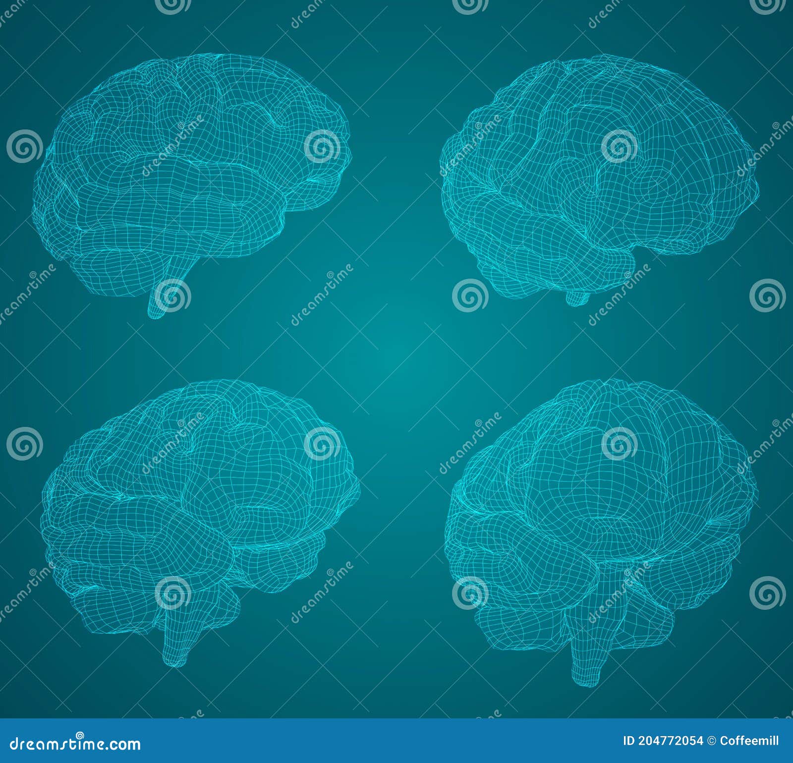 Set Three-dimensional Vector Cyber Brain Stock Vector - Illustration of ...