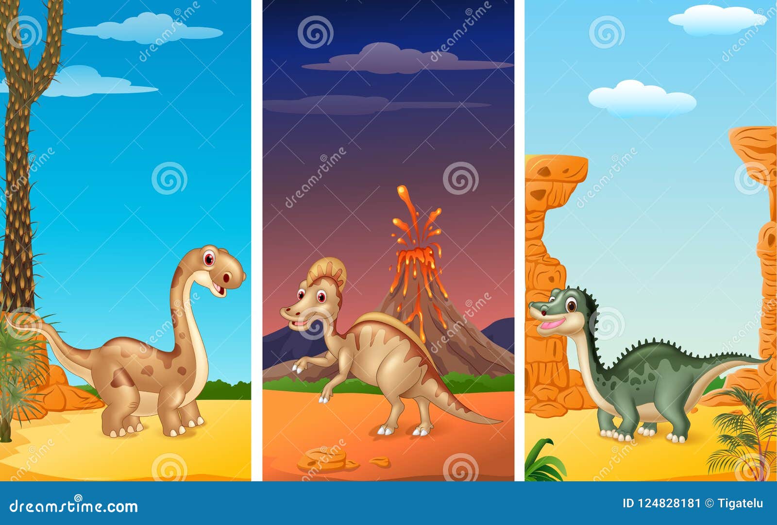 Three Dinosaurs In A Colourful Park Stock Image | CartoonDealer.com ...
