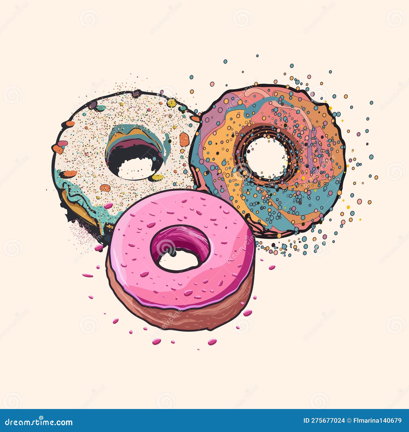 Set of Three Doughnuts in Comic Book Style Color Splash Stock Vector ...