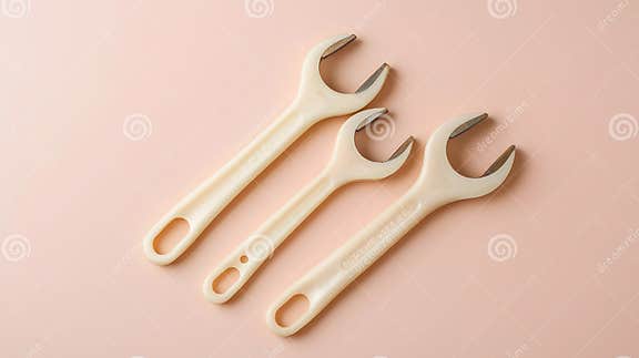 Set of Three Durable Plastic Tools on Pastel Surface Stock Photo ...