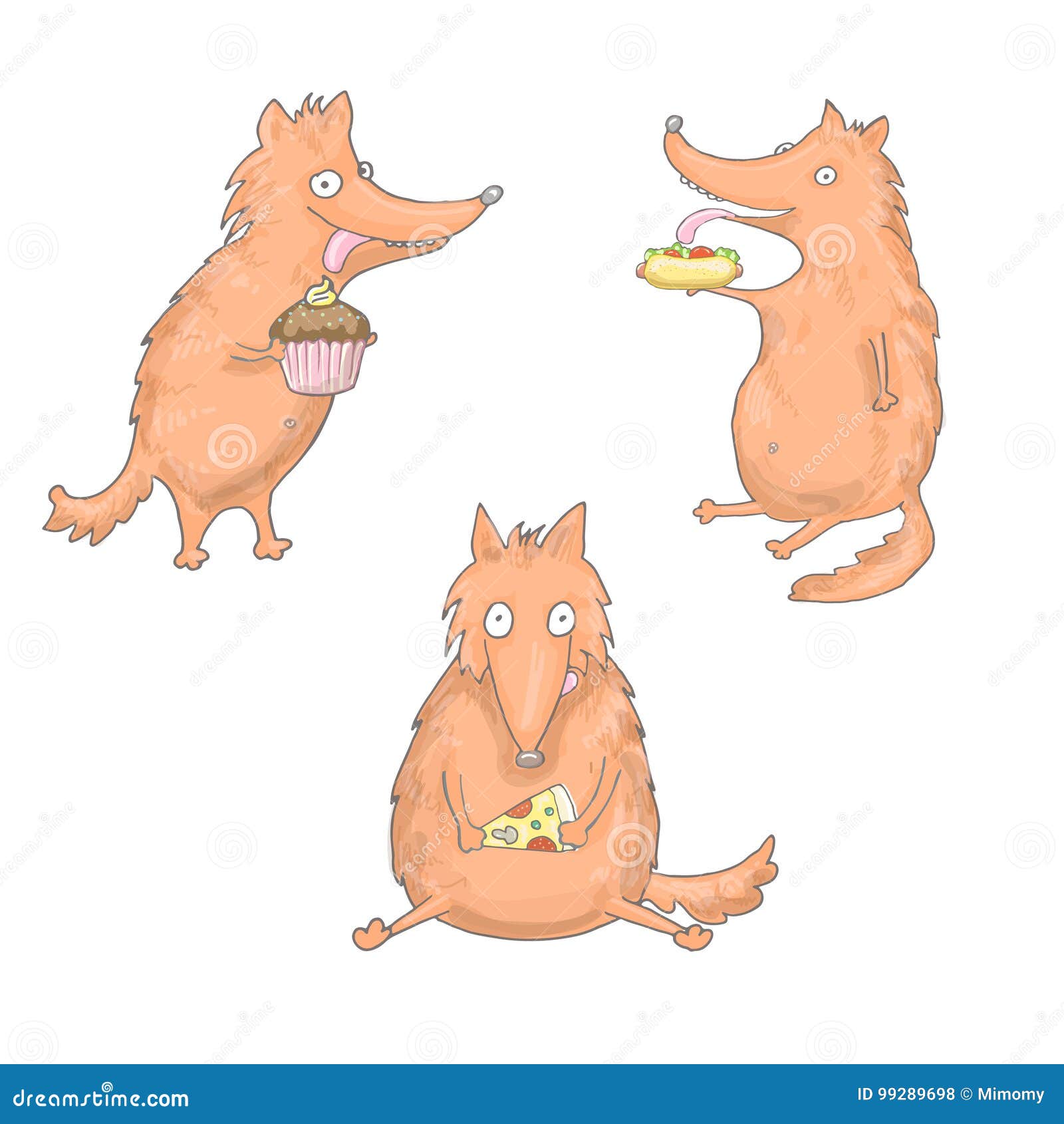 Set of three eating foxes stock illustration. Illustration of emotions ...