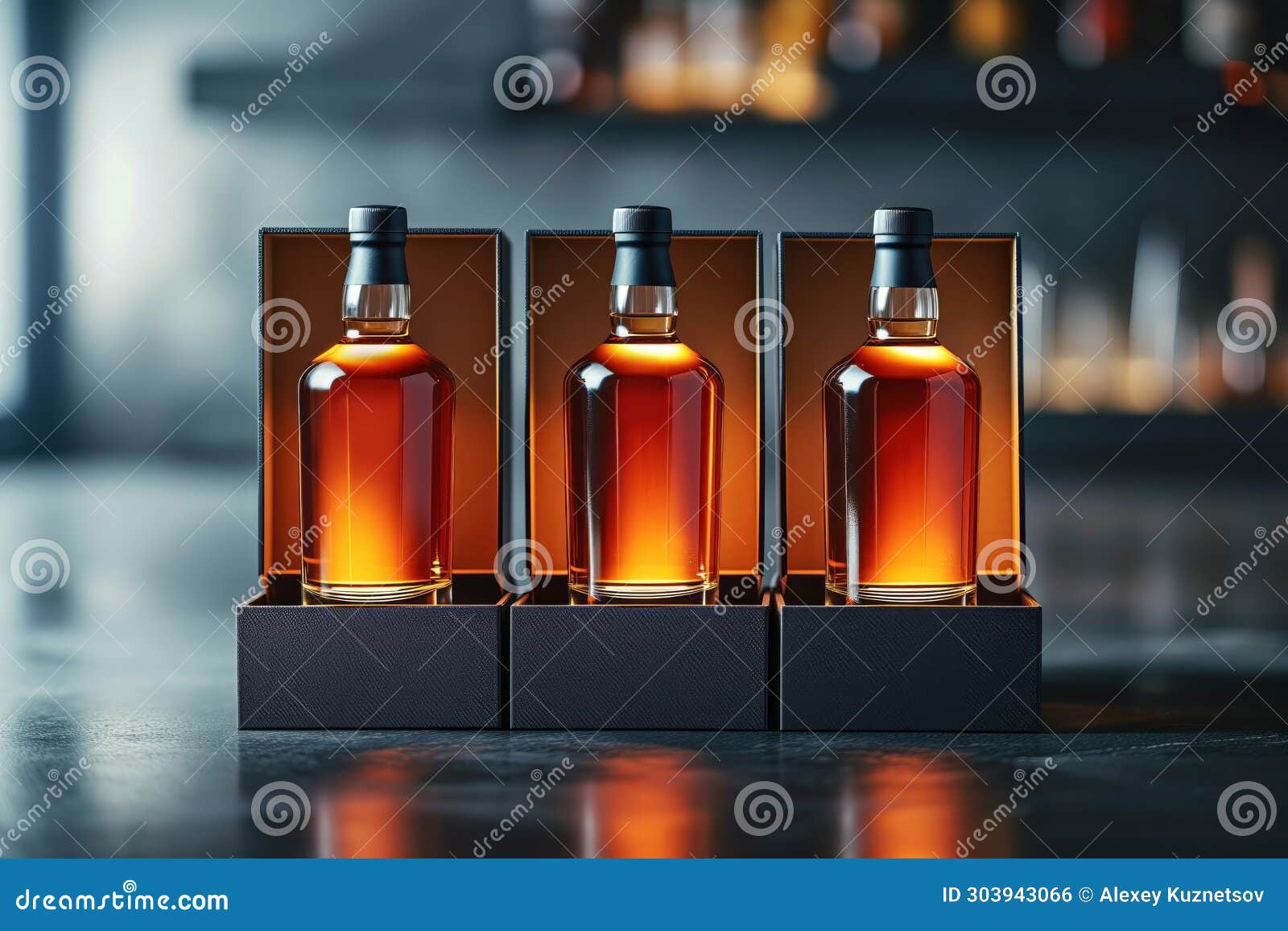 Set of Three Elite Alcohol Bottles in Boxes Stock Illustration ...