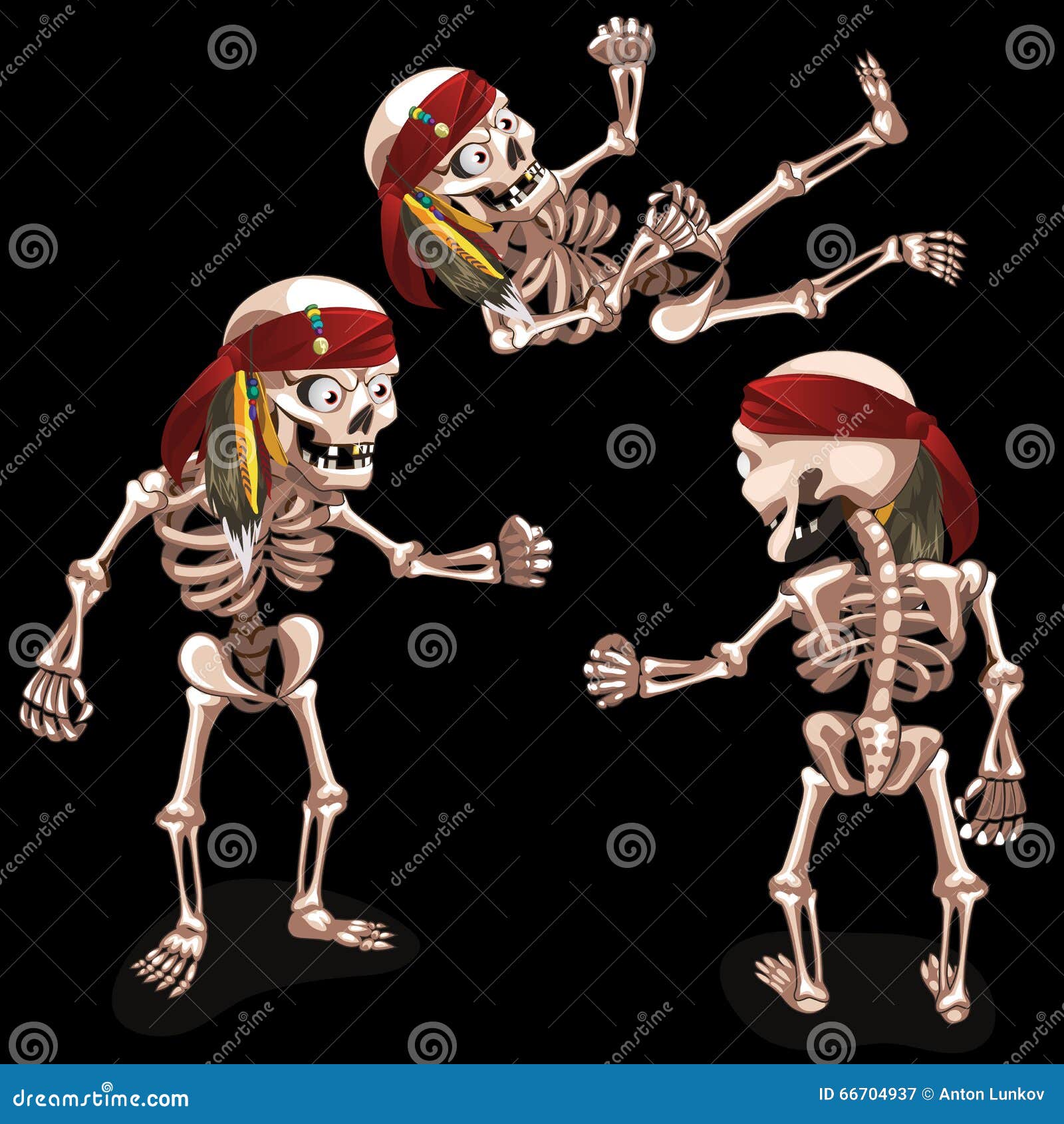 Skeletons Of Pirates Dancing On Pile Of Gold. Dead In Decayed Sea ...