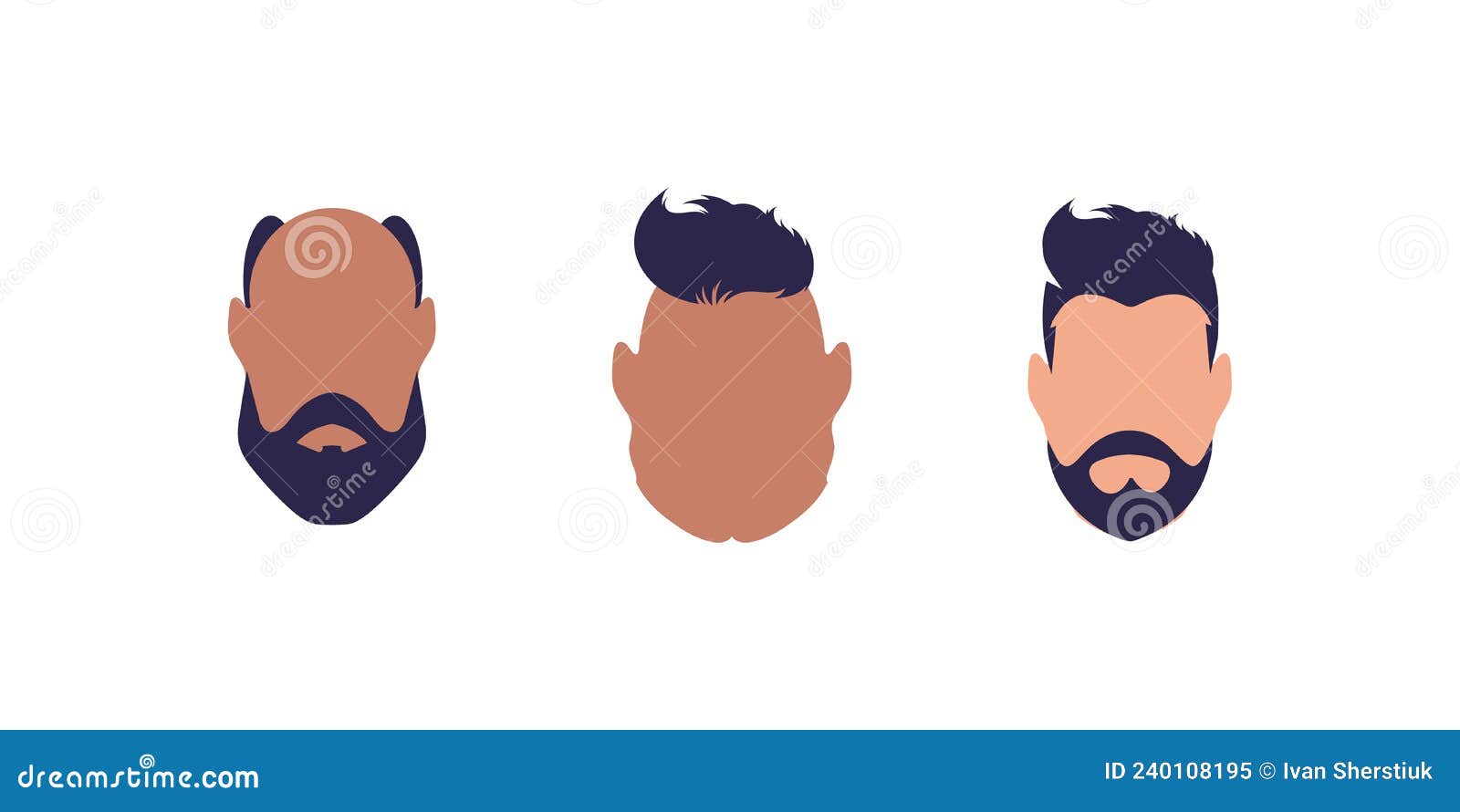 A Set of Three Faces of Men of Different Types and Nationalities ...