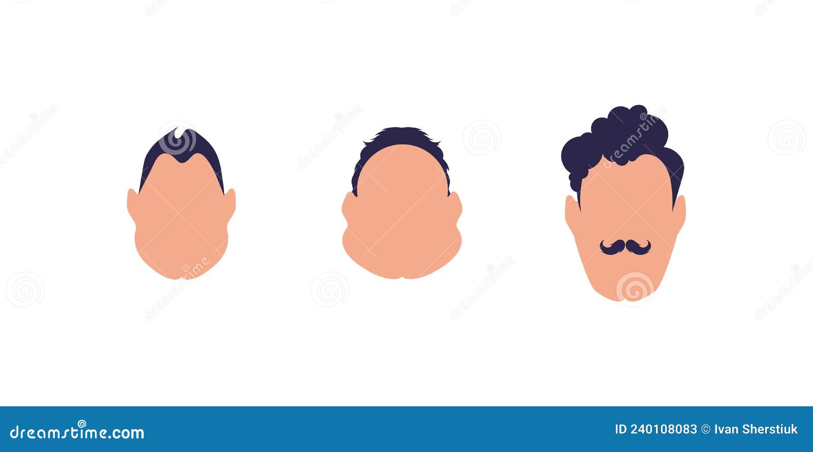 A Set of Three Faces of Men of Different Types and Nationalities ...