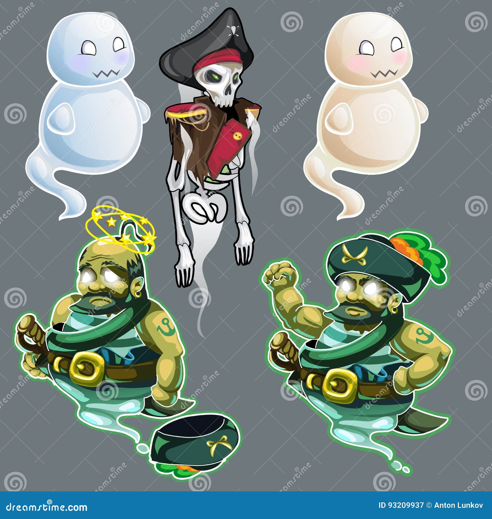 Set of Three Figures of Pirates and Two Ghosts Stock Vector ...