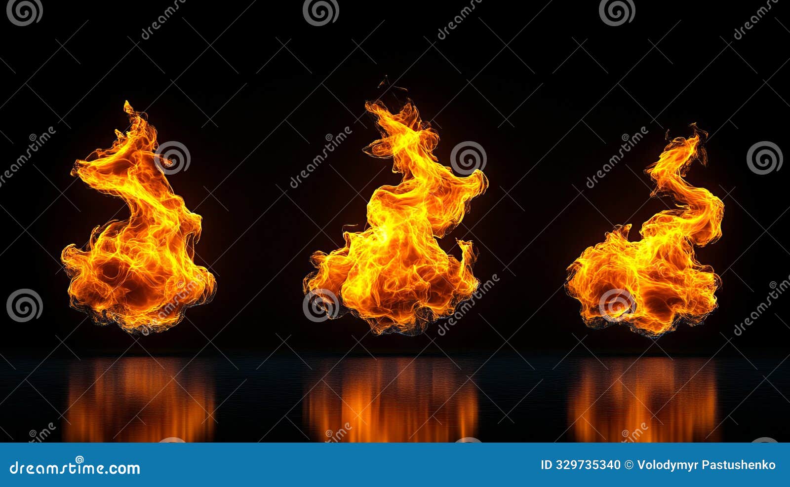 A Set of Three Fire Flames on a Black Background Stock Photo - Image of ...
