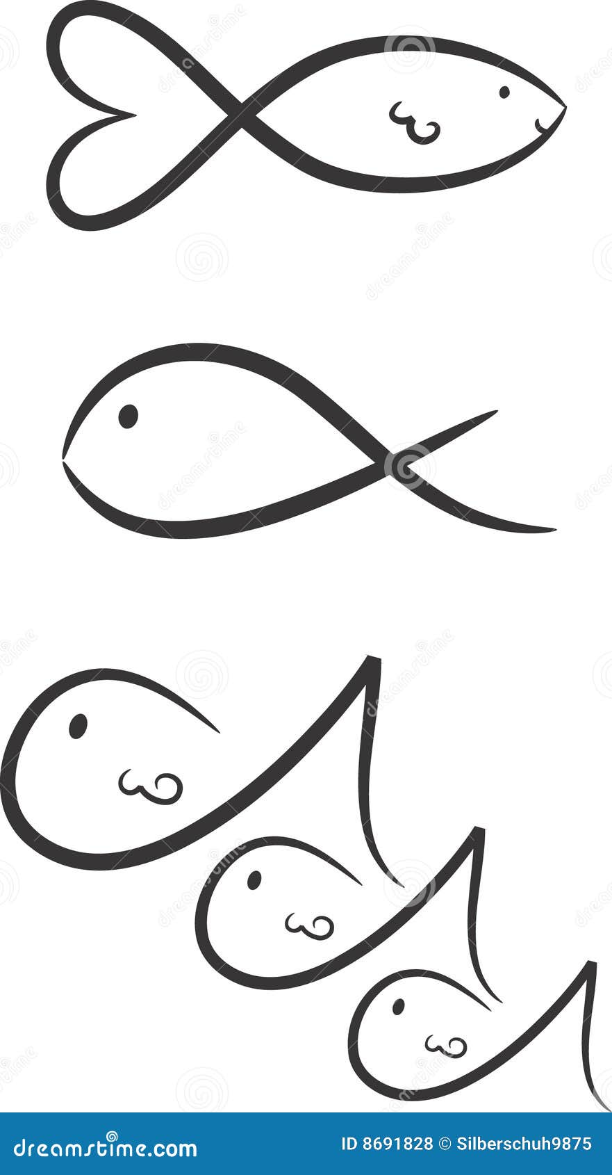Set of Three Fish Illustrations Stock Vector - Illustration of religion ...