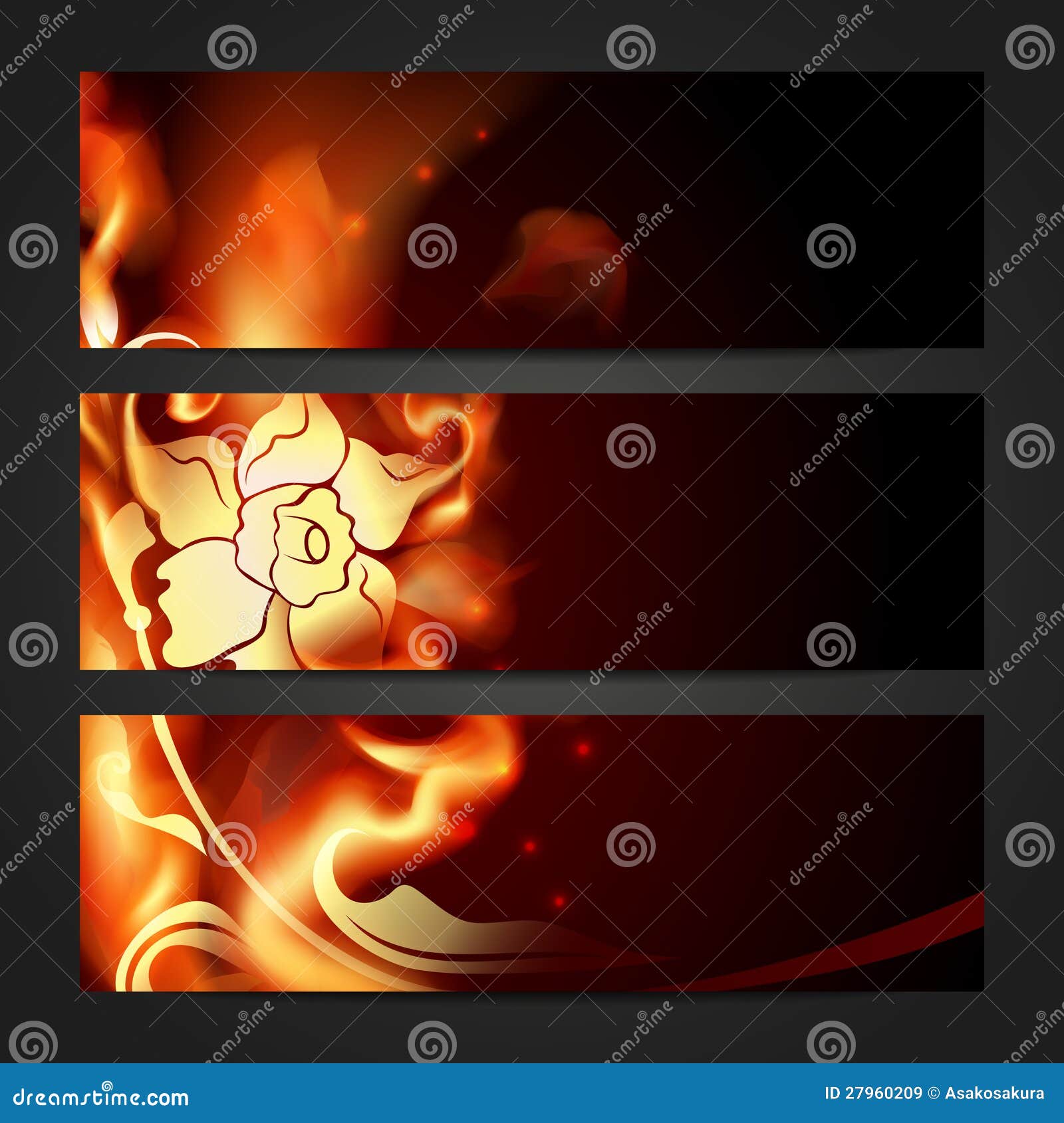 Set of Three Flaming Headers. Stock Illustration - Illustration of ...