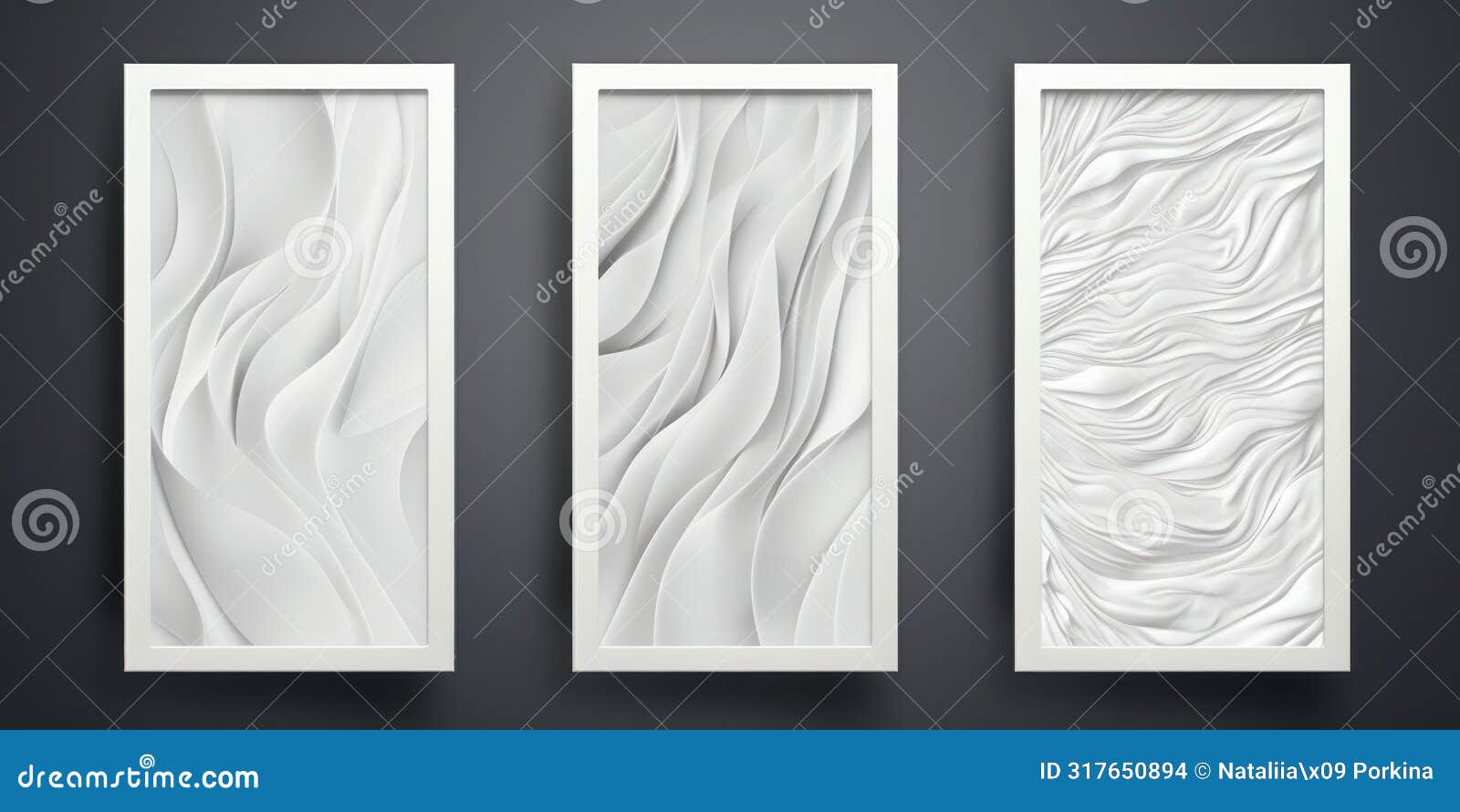 Set of Three Frame Abstract White Wall Art on Dark Background. Poster ...