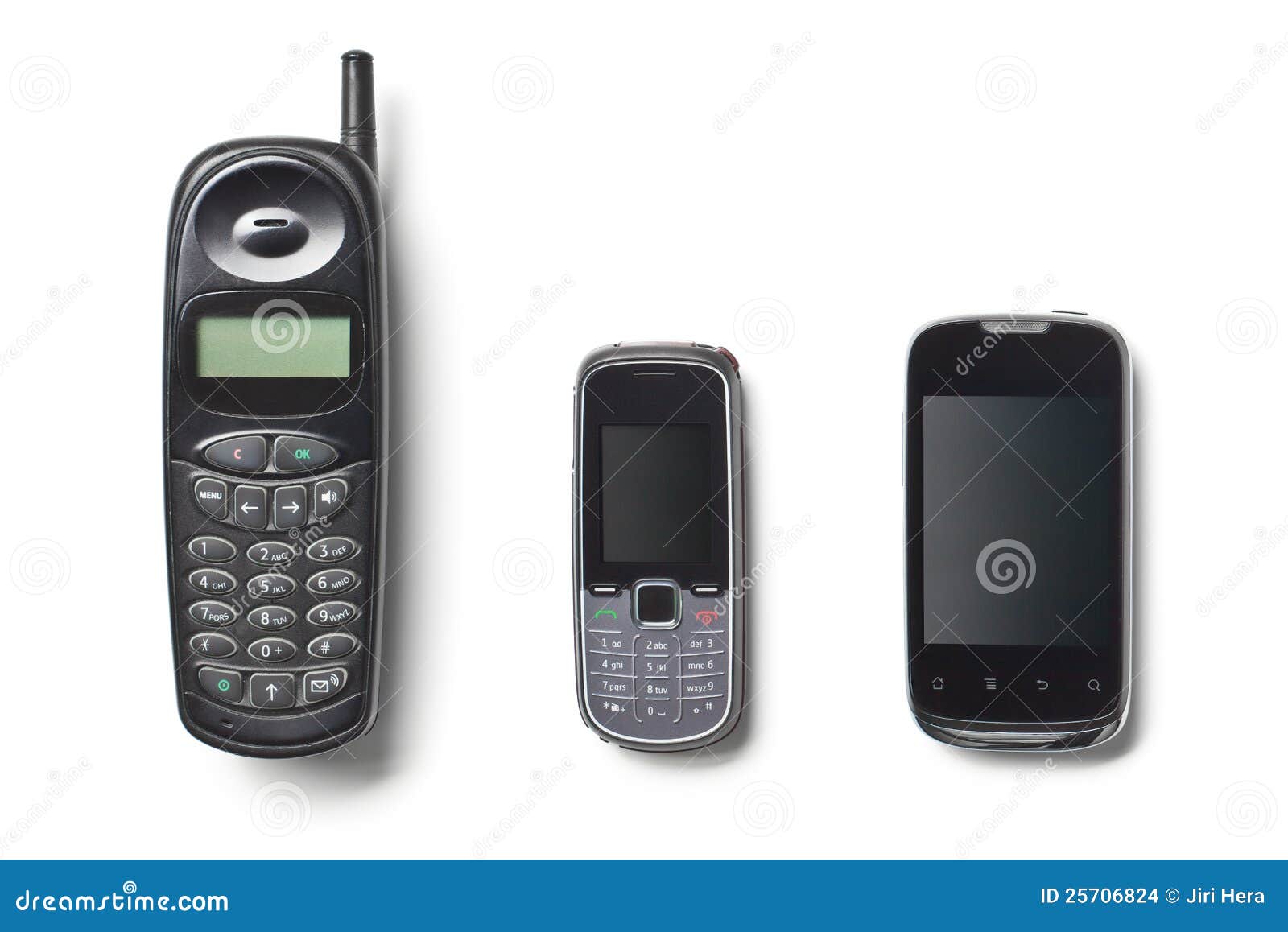 Set of Three Generation Cellphones Stock Photo - Image of hand, black ...