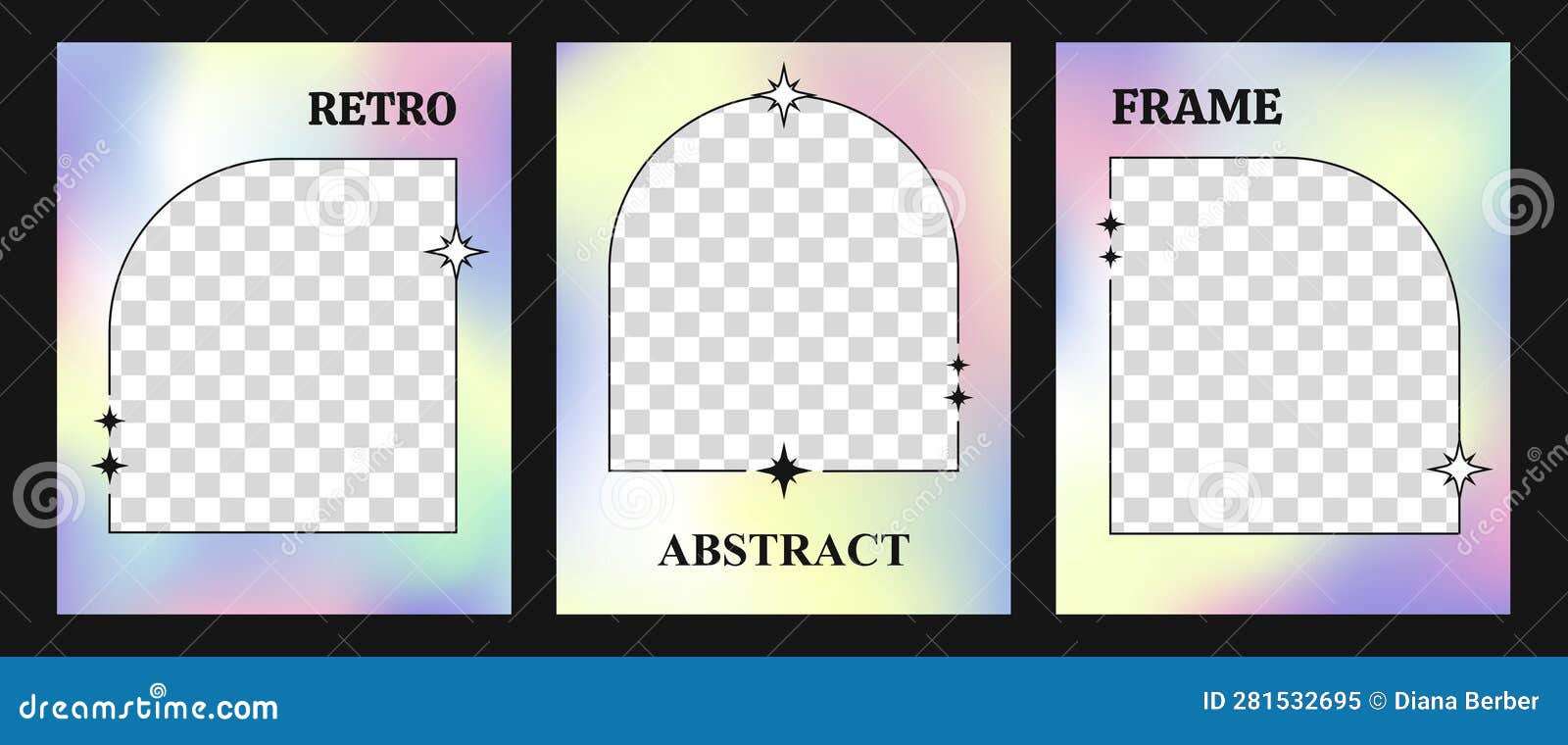 Set of Three Gradient Vector Backgrounds with Line Frames, Y2k Style ...