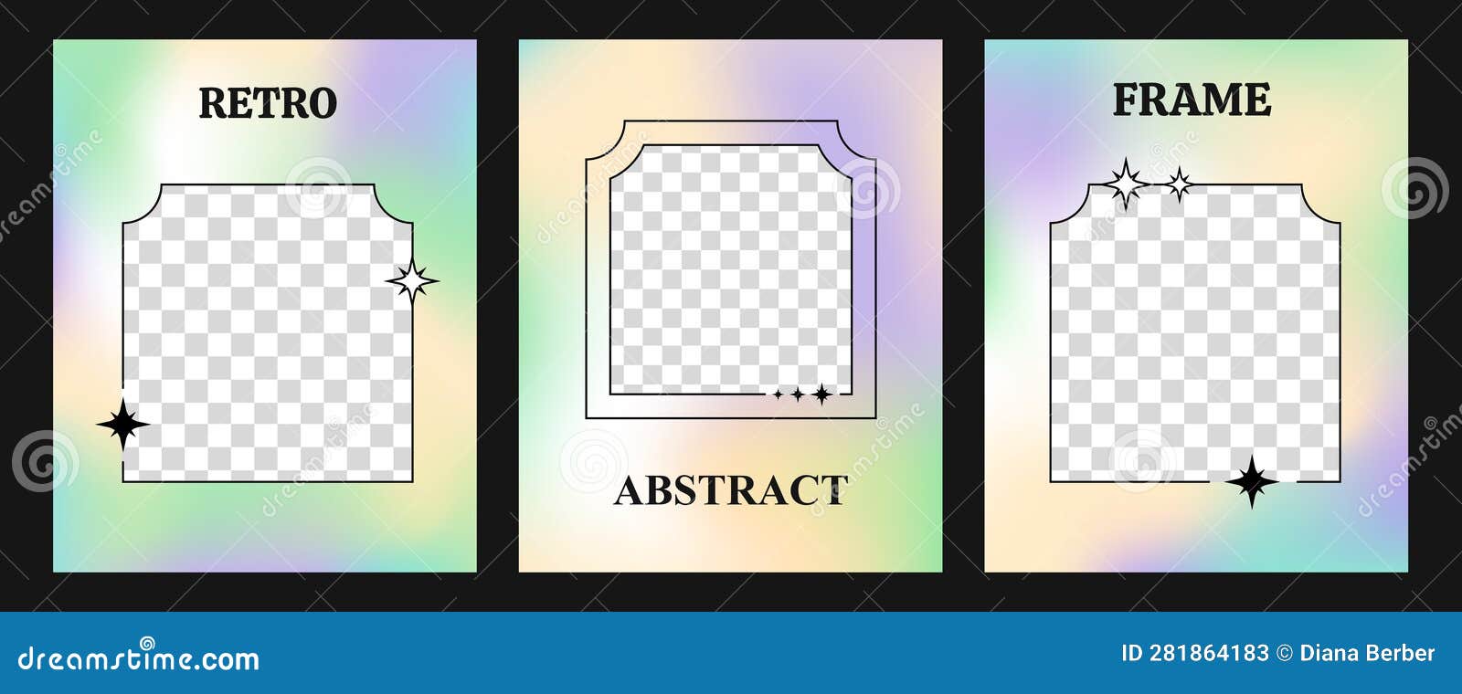 Set of Three Gradient Vector Backgrounds with Line Frames, Y2k Style ...