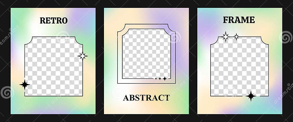 Set of Three Gradient Vector Backgrounds with Line Frames, Y2k Style ...