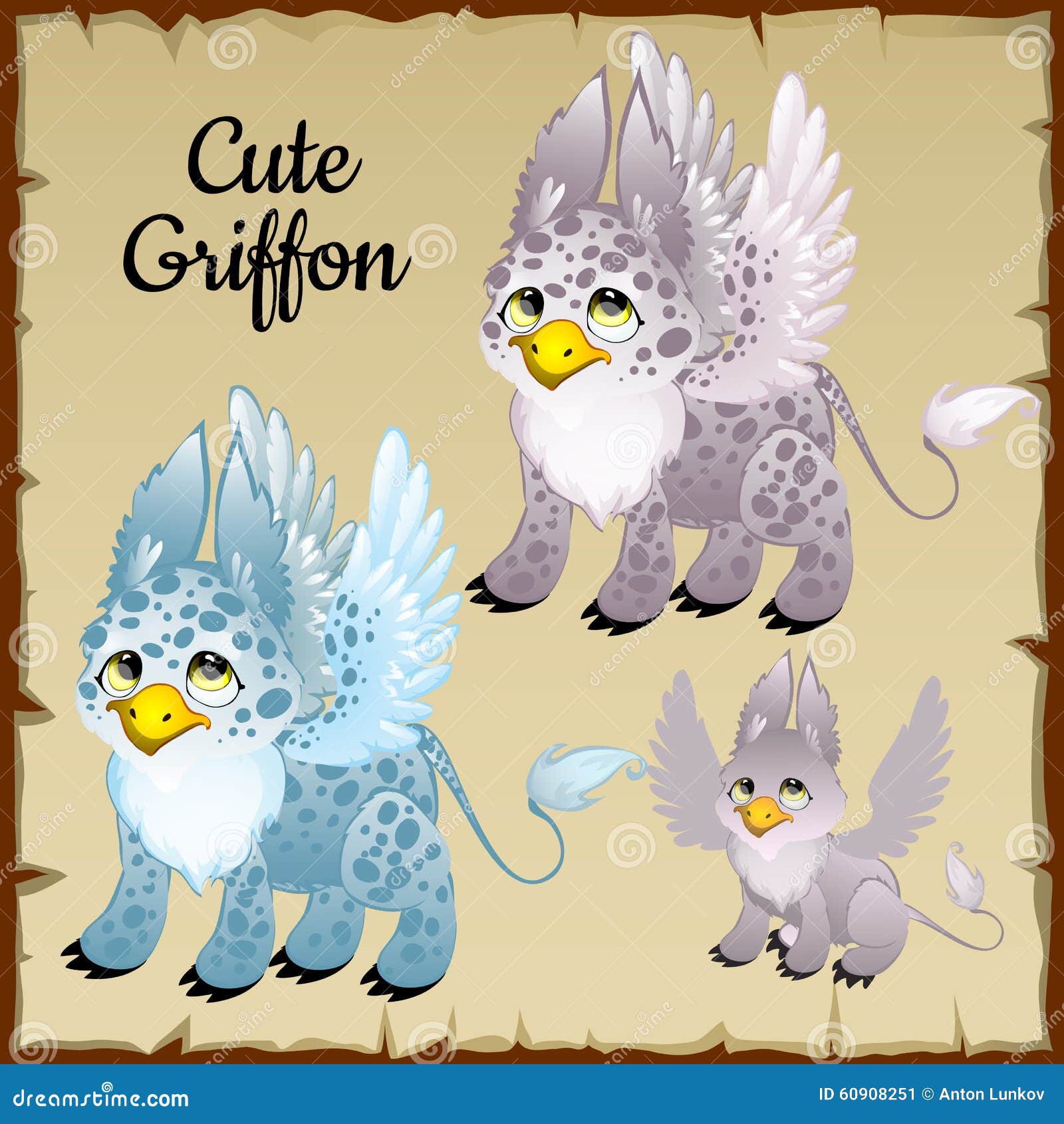 Set Of Three Griffons On A Parchment Background Cartoon Vector ...