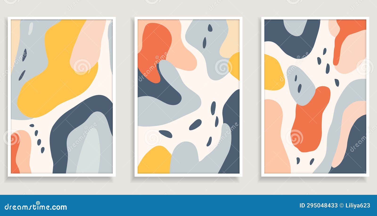 A Set of Three Hand Drawn Colorful Abstract Artwork Panels in Different ...