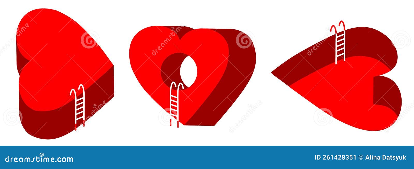 Set of Three Hearts, Three Hearts of Different Geometric Shapes Stock ...