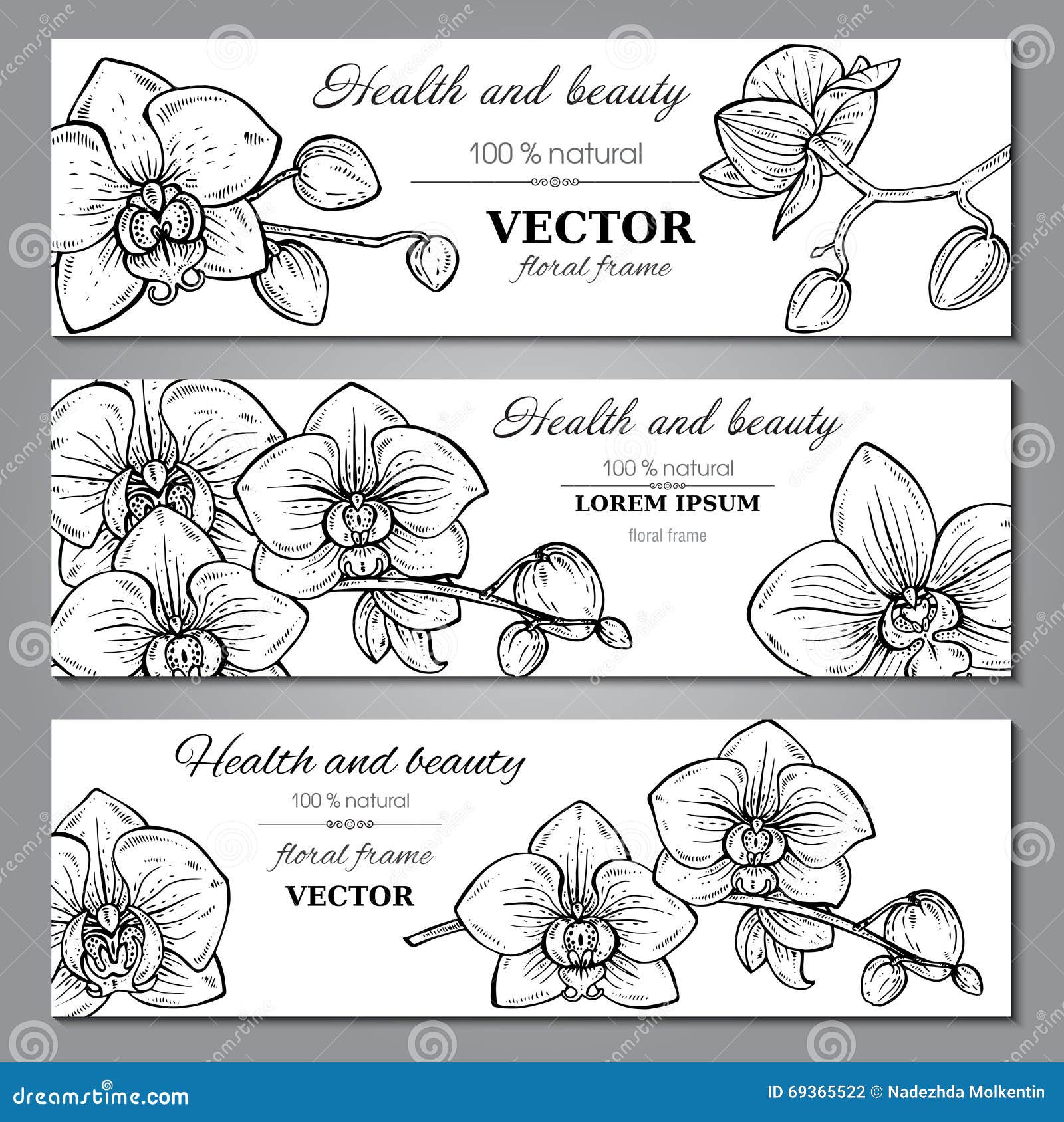 Set of Three Horizontal Banners with Beautiful Orchid Flowers Stock ...
