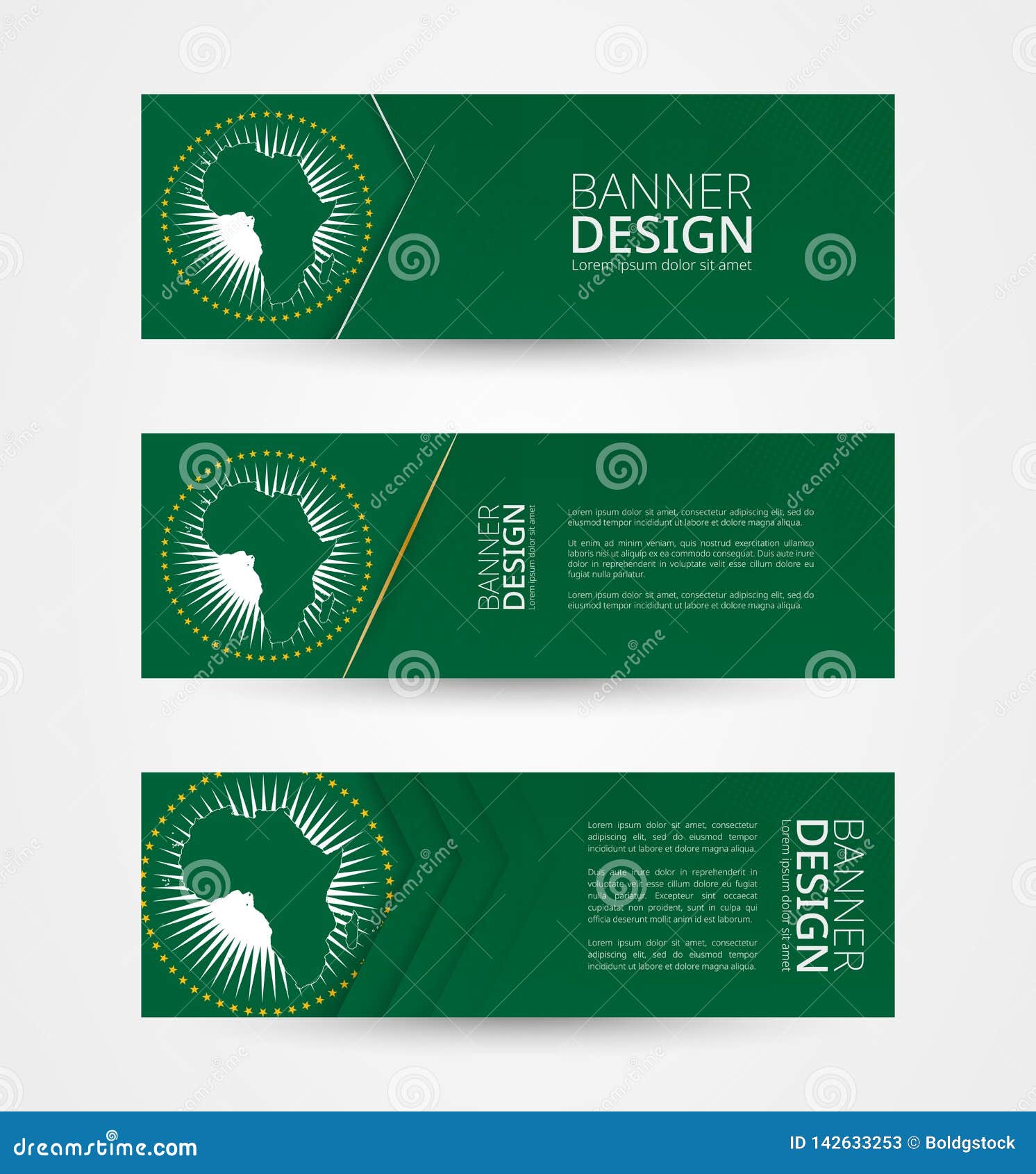 Set of Three Horizontal Banners with Flag of African Union. Web Banner ...