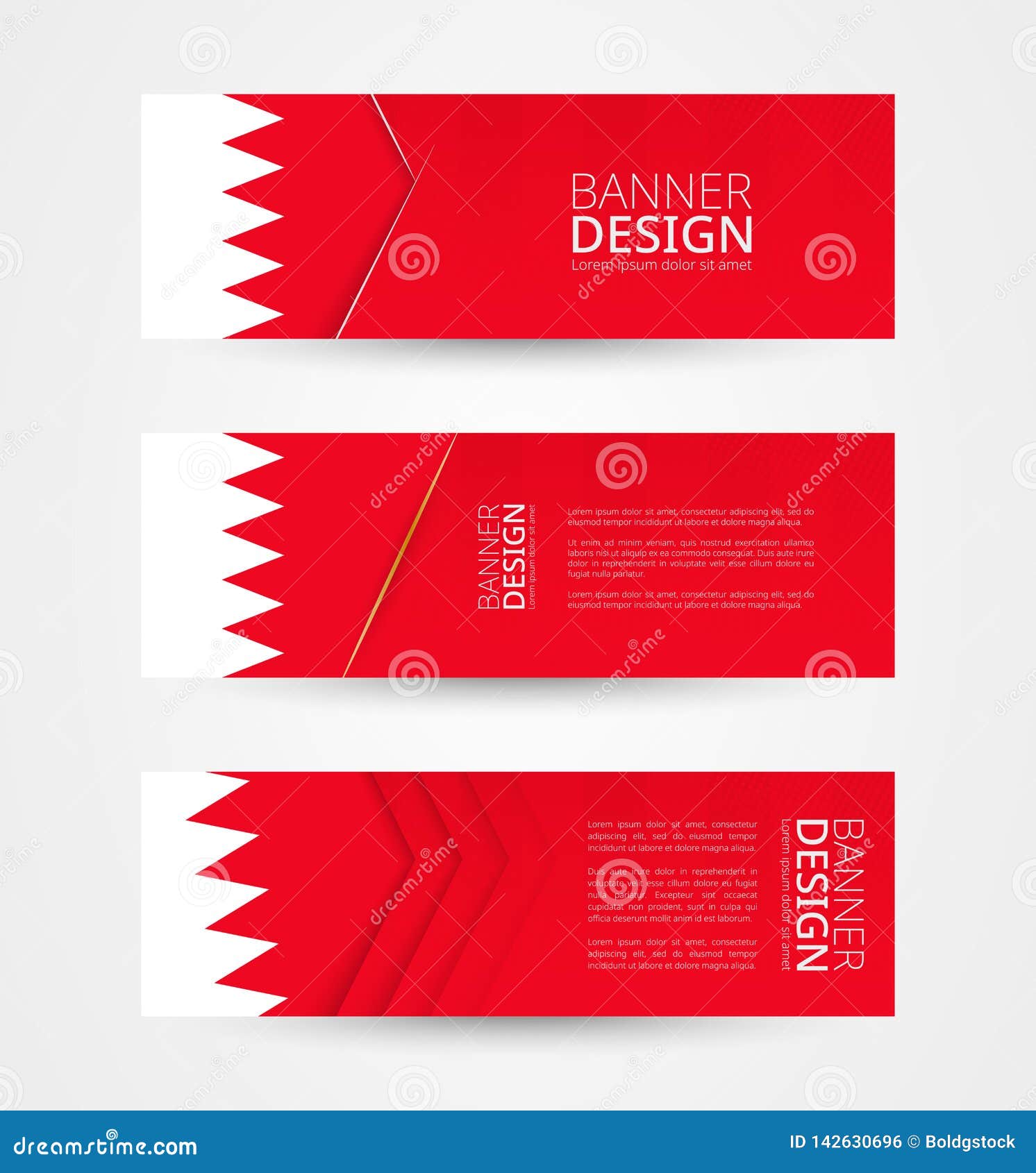 Set of Three Horizontal Banners with Flag of Bahrain. Web Banner Design ...