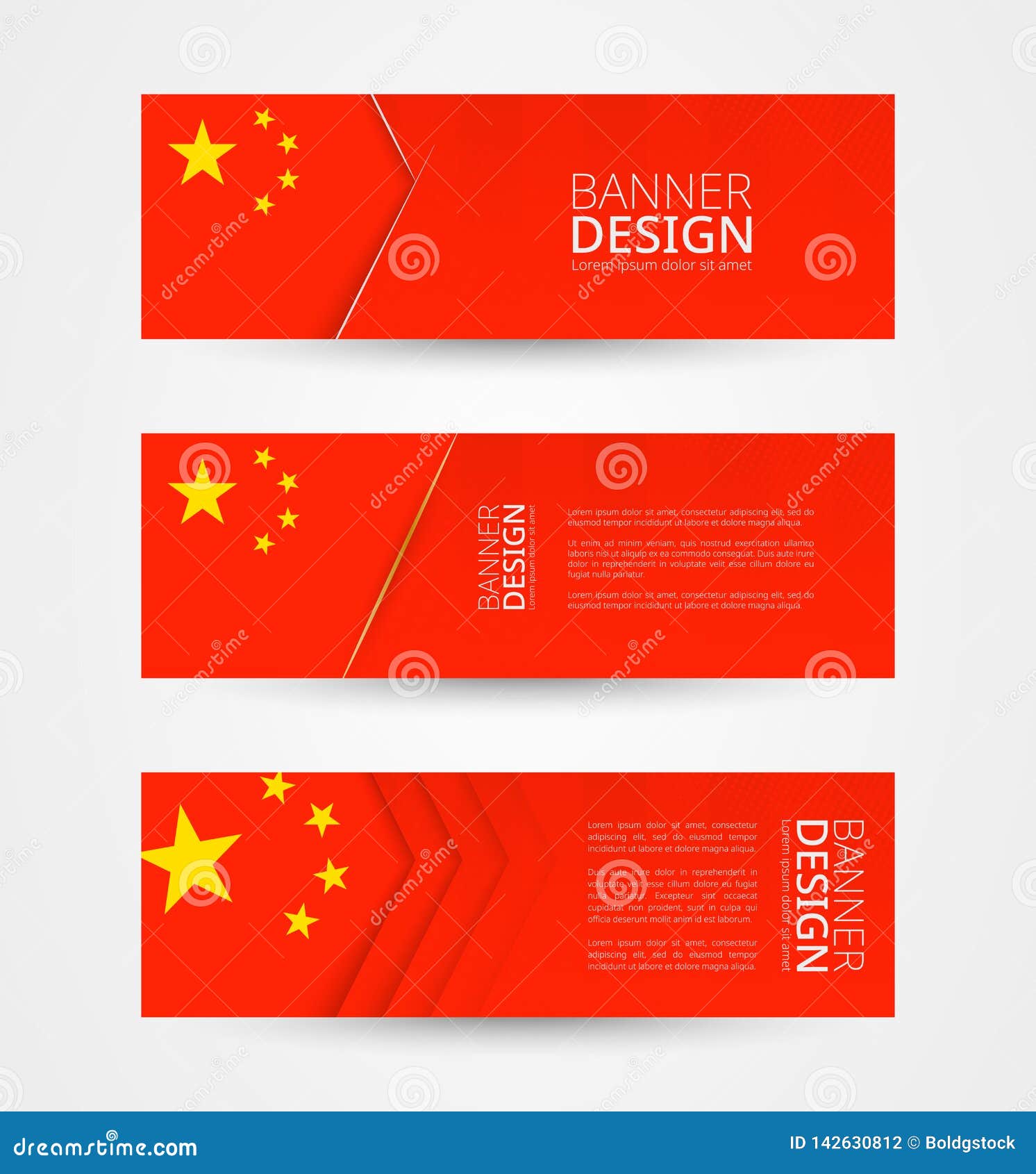 Set of Three Horizontal Banners with Flag of China. Web Banner Design ...