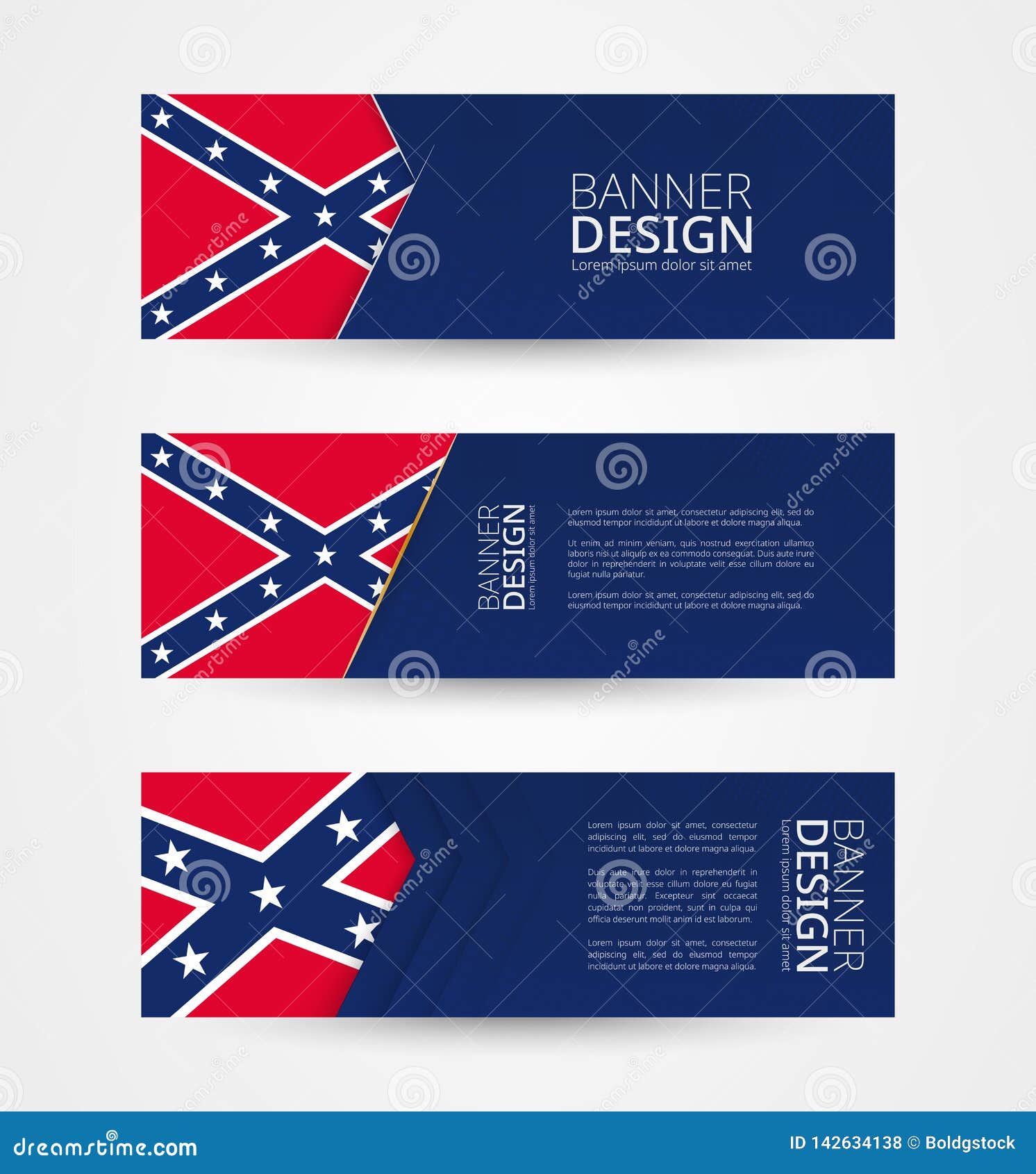 Set of Three Horizontal Banners with Flag of Confederate. Web Banner ...
