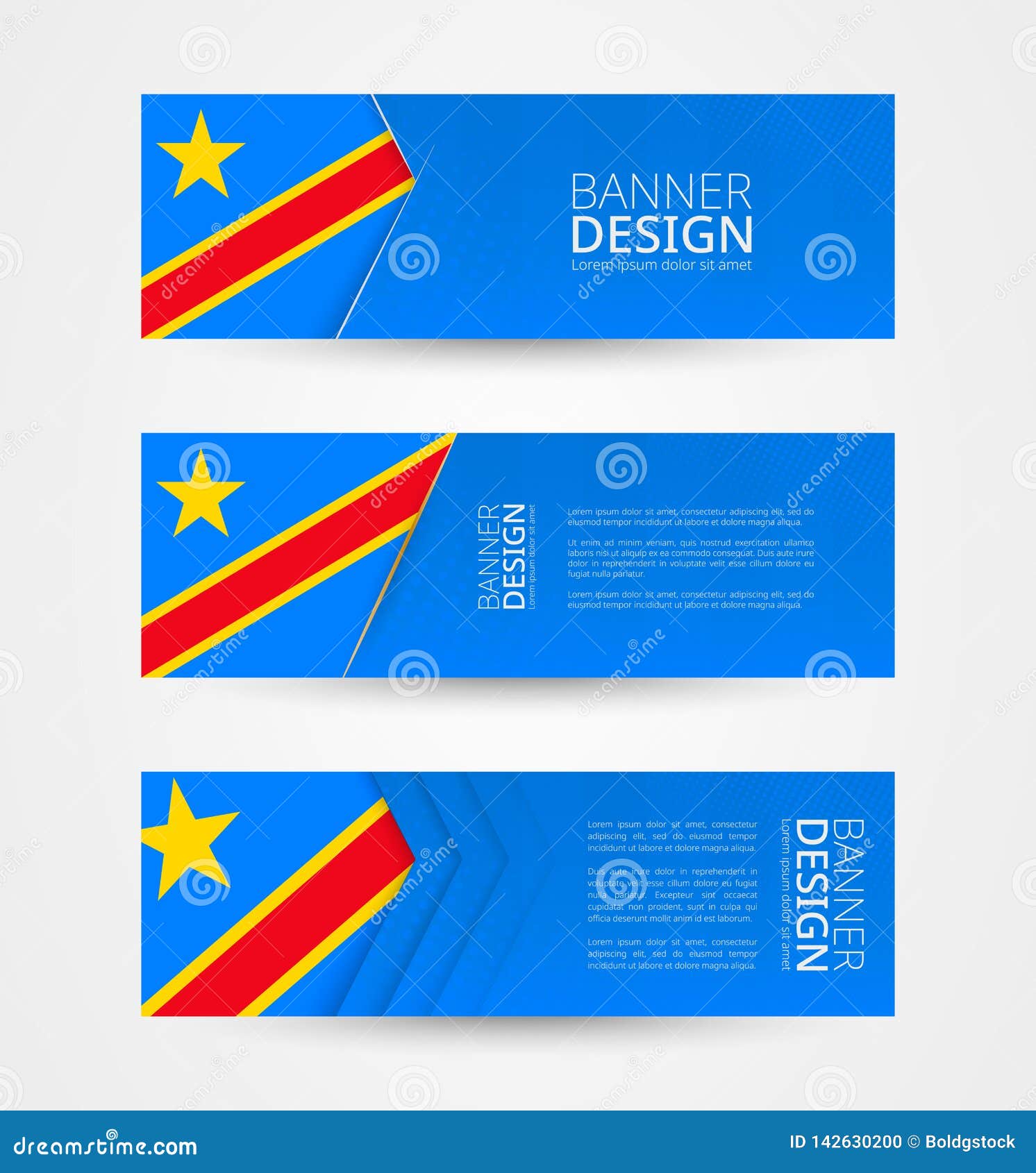 Set of Three Horizontal Banners with Flag of DR Congo. Web Banner ...