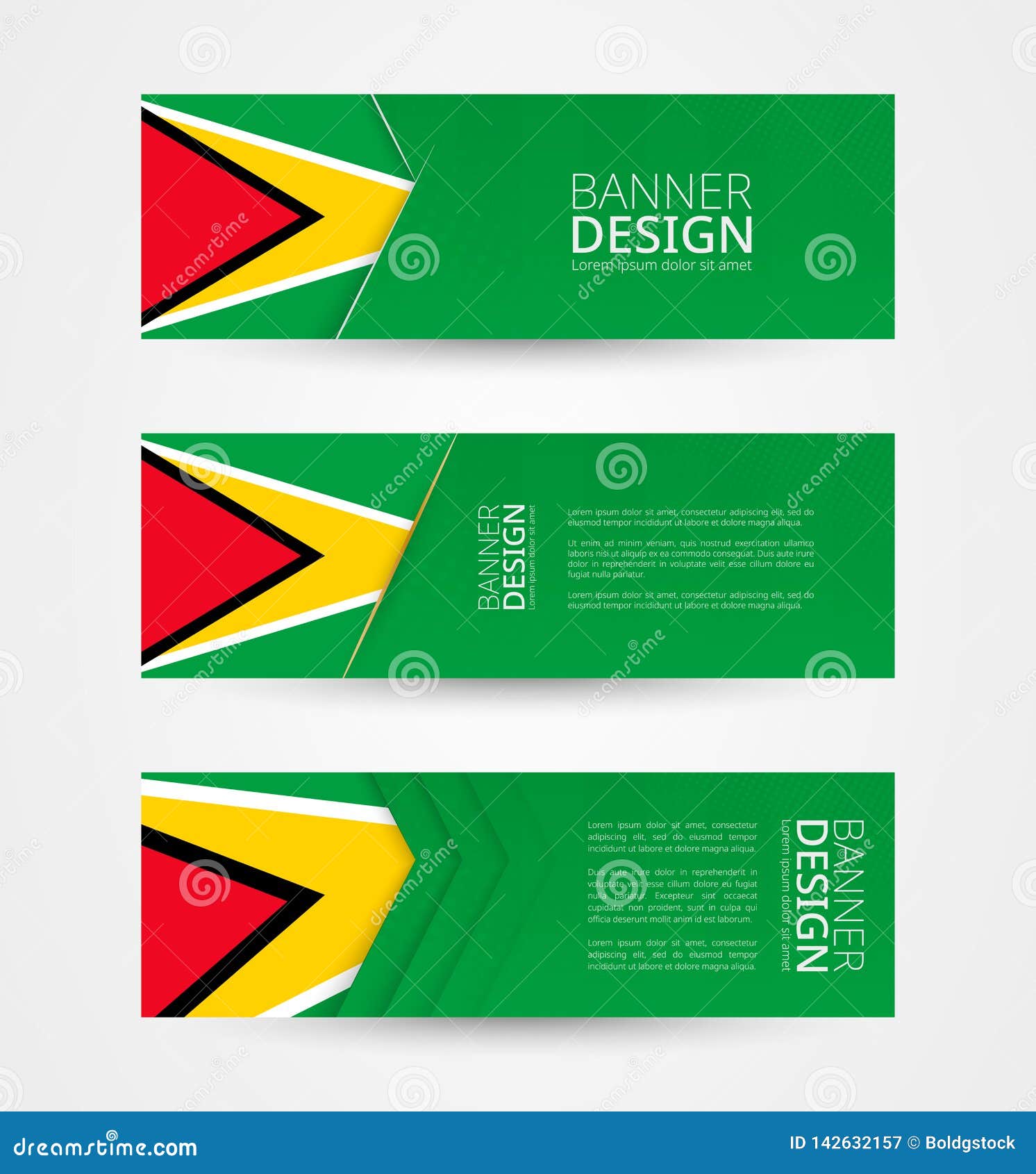 Set of Three Horizontal Banners with Flag of Guyana. Web Banner Design ...