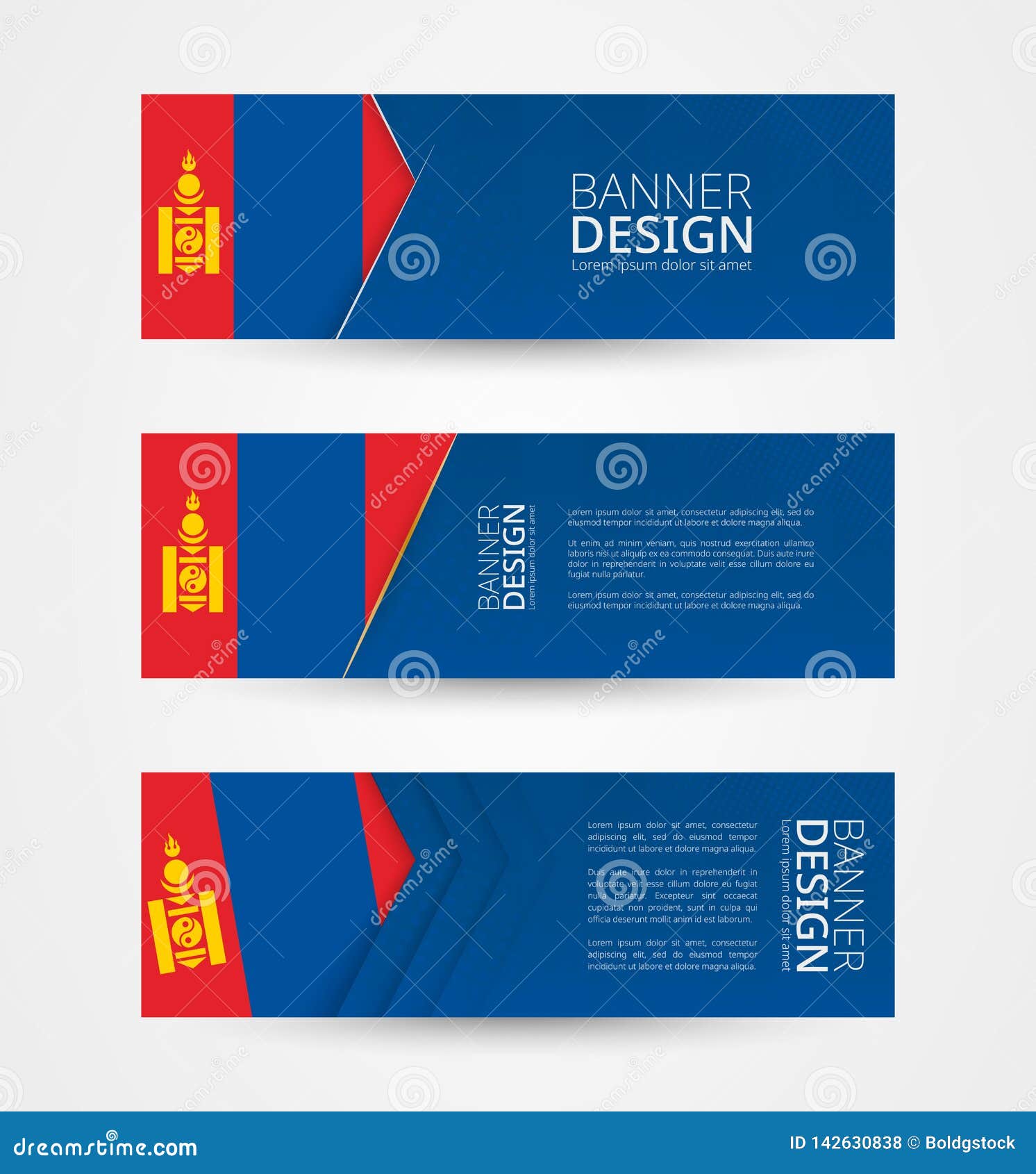 Set of Three Horizontal Banners with Flag of Mongolia. Web Banner ...