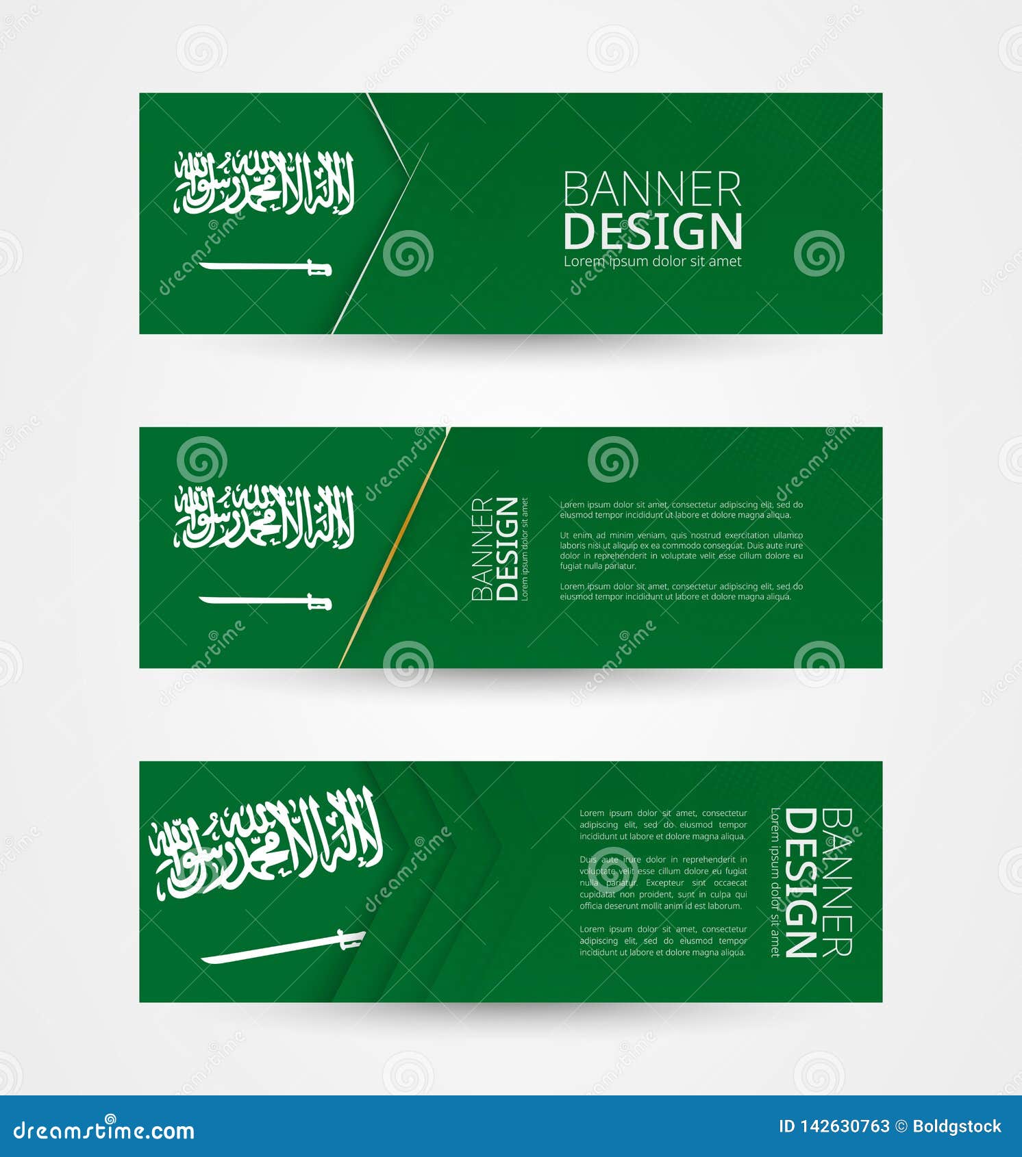 Set of Three Horizontal Banners with Flag of Saudi Arabia. Web Banner ...