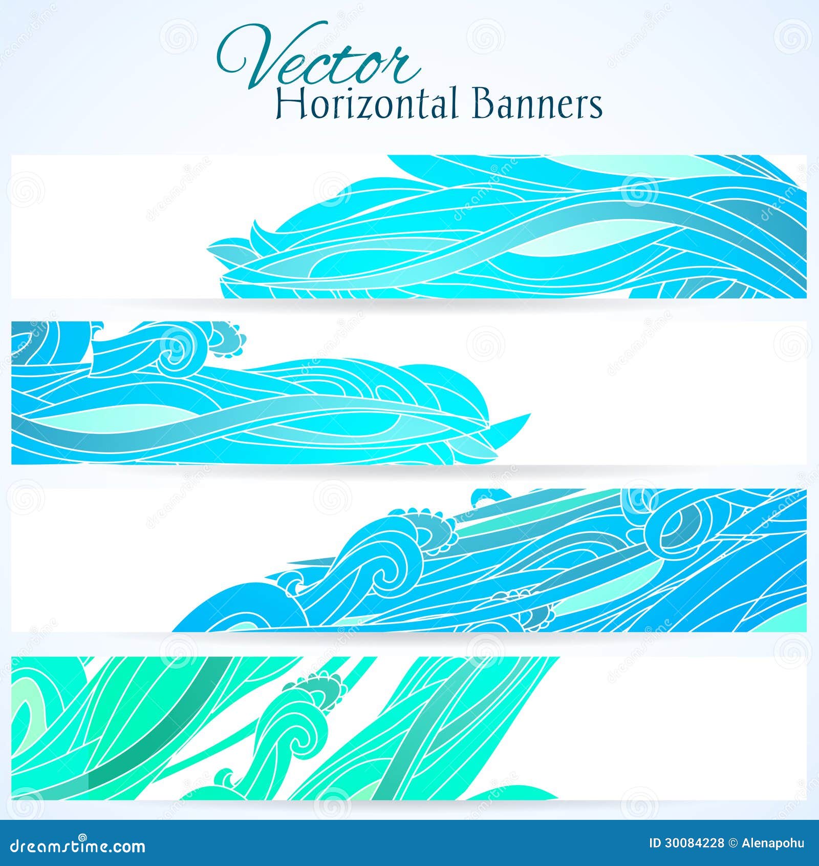 Set of Three Banners with Water Hand Drawn Waves Stock Vector ...