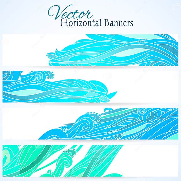 Set of Three Banners with Water Hand Drawn Waves Stock Vector ...