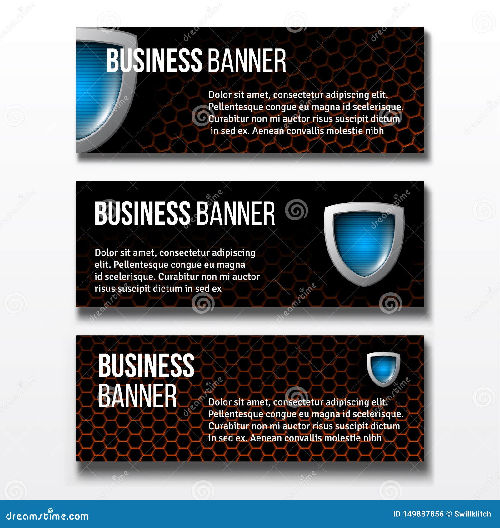 Set of Three Business Banners with Shield Stock Vector - Illustration ...