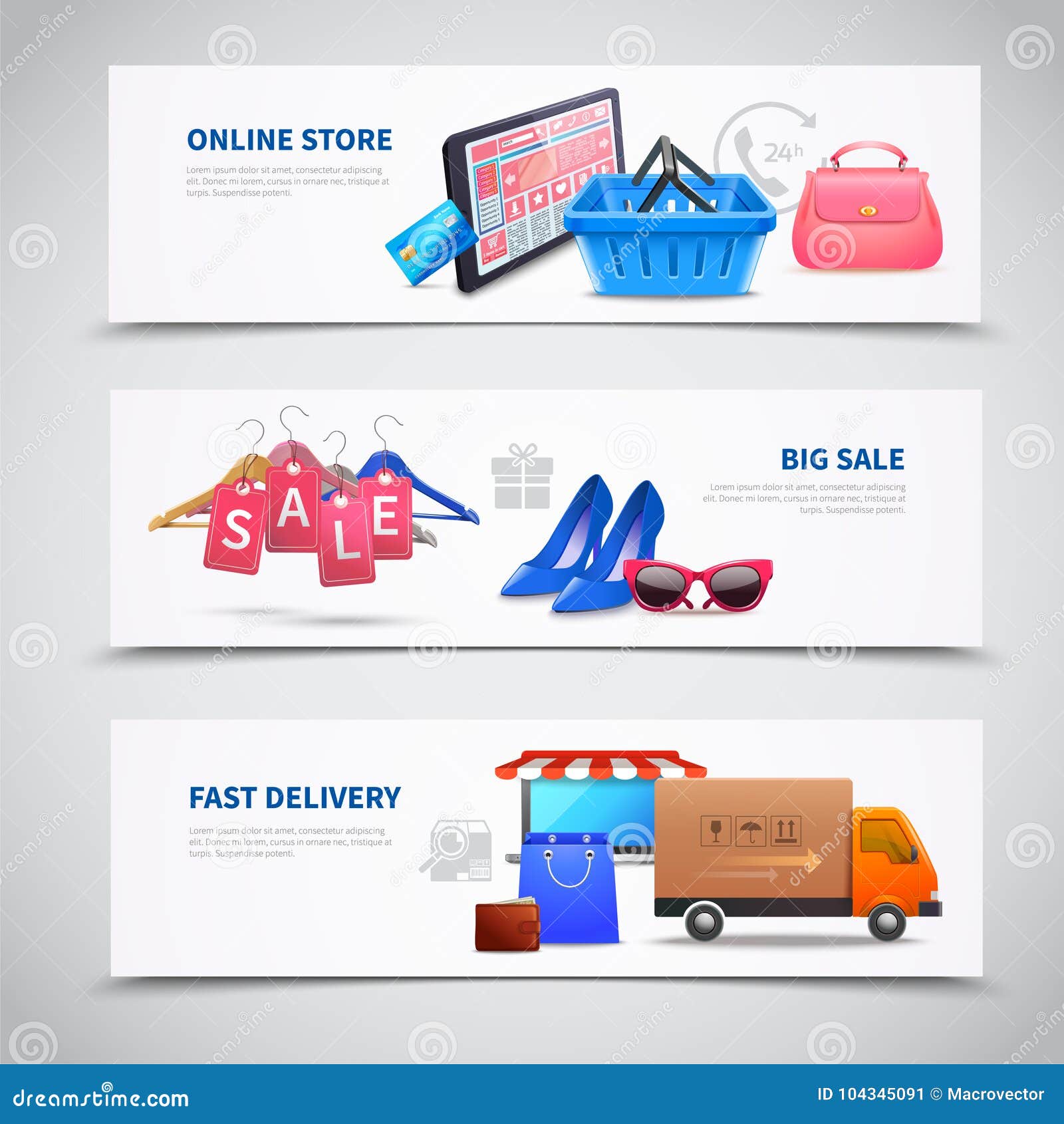 Shopping Realistic Banners Set Stock Vector - Illustration of card ...
