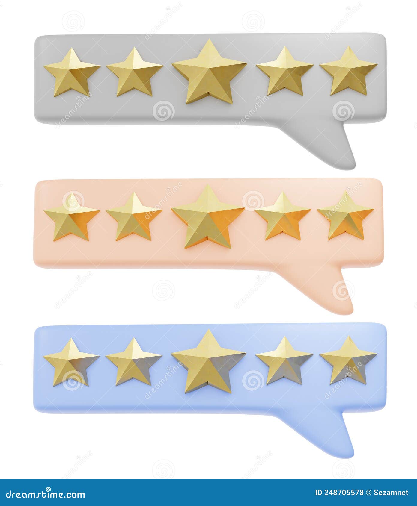 Set of Three Icons with Five Gold Rating Stars. Stock Illustration ...