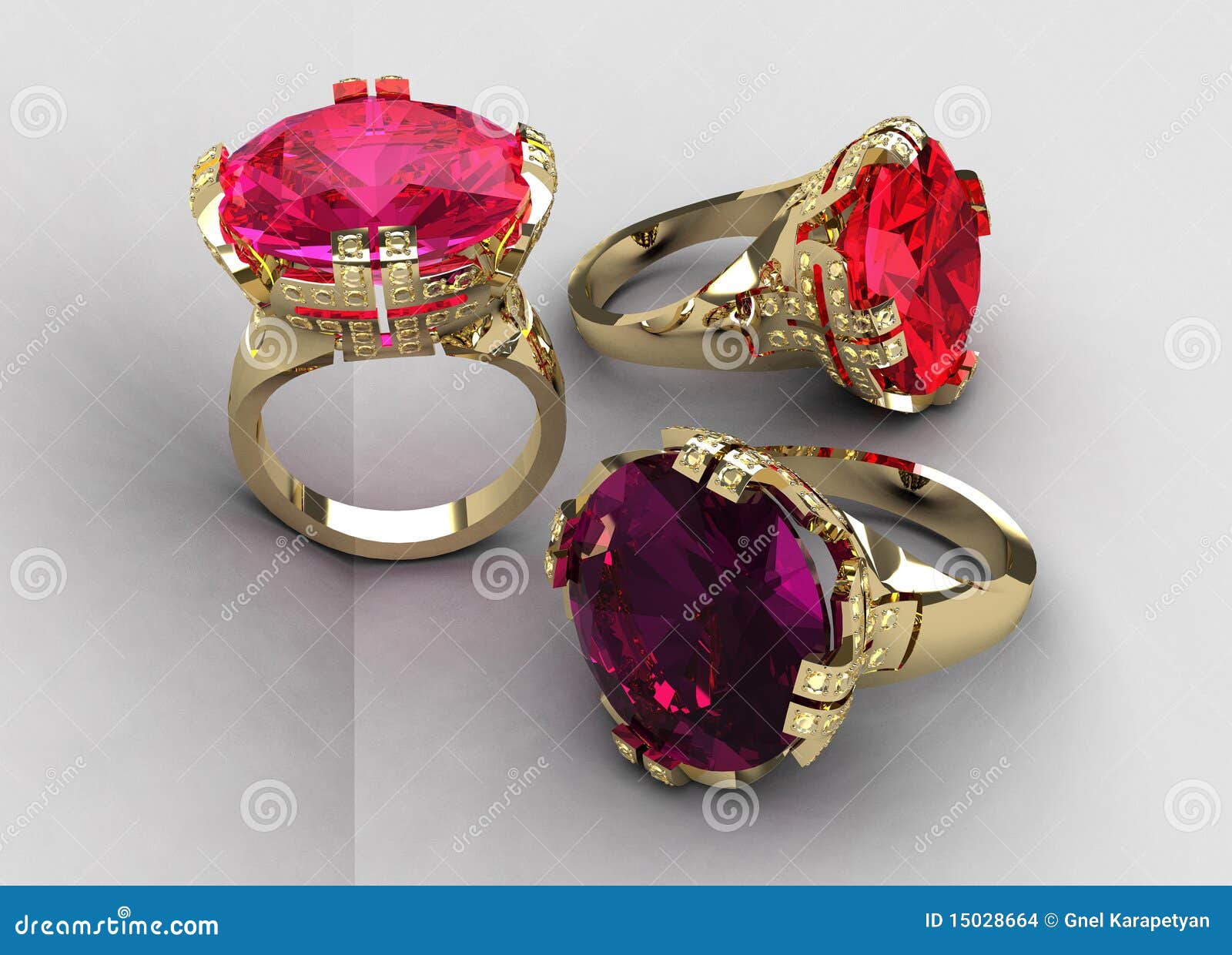 Set of Three Italian Gemstone Cocktail Rings Stock Illustration ...