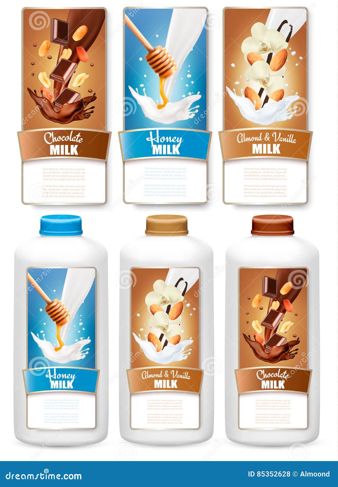 Set of Three Labels of Chocolate and Vanilla Milk Splashes Stock Vector ...