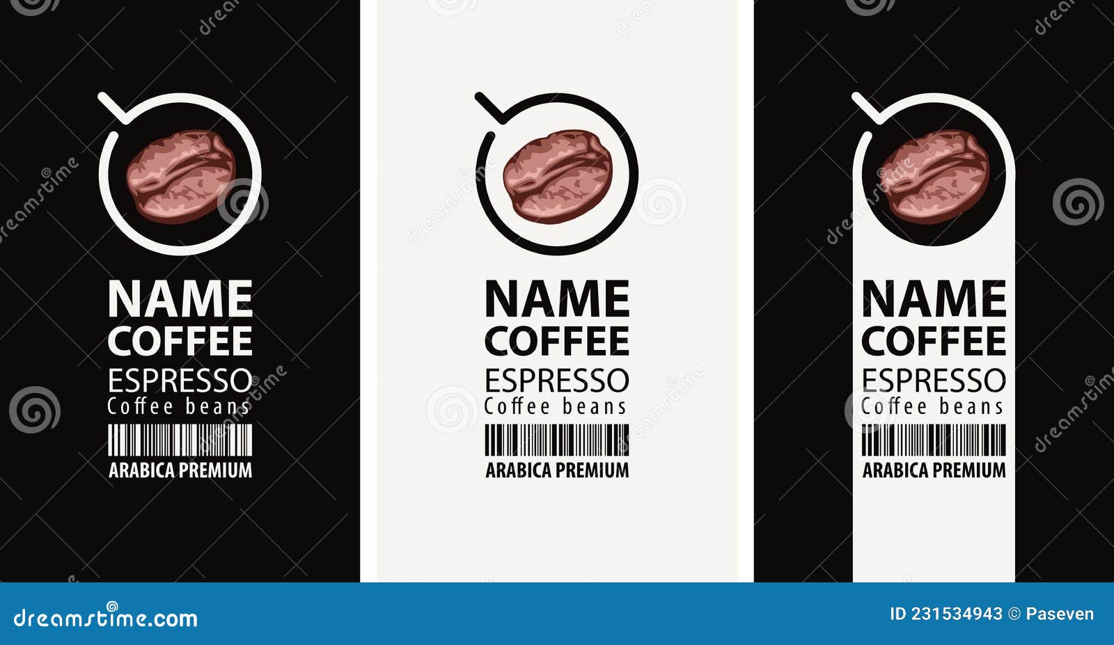 Set of Three Labels for Coffee Beans with Barcodes Stock Vector ...