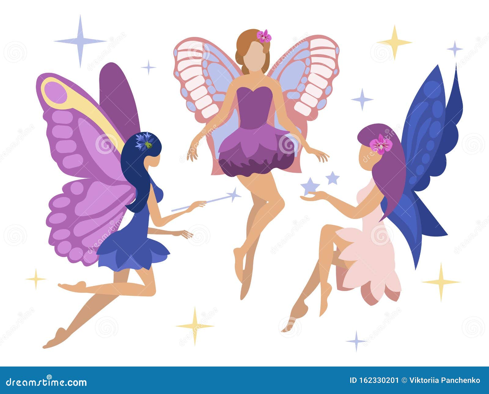Set, Three Magic Fairies. Isolated on a White Background. Flat Style ...