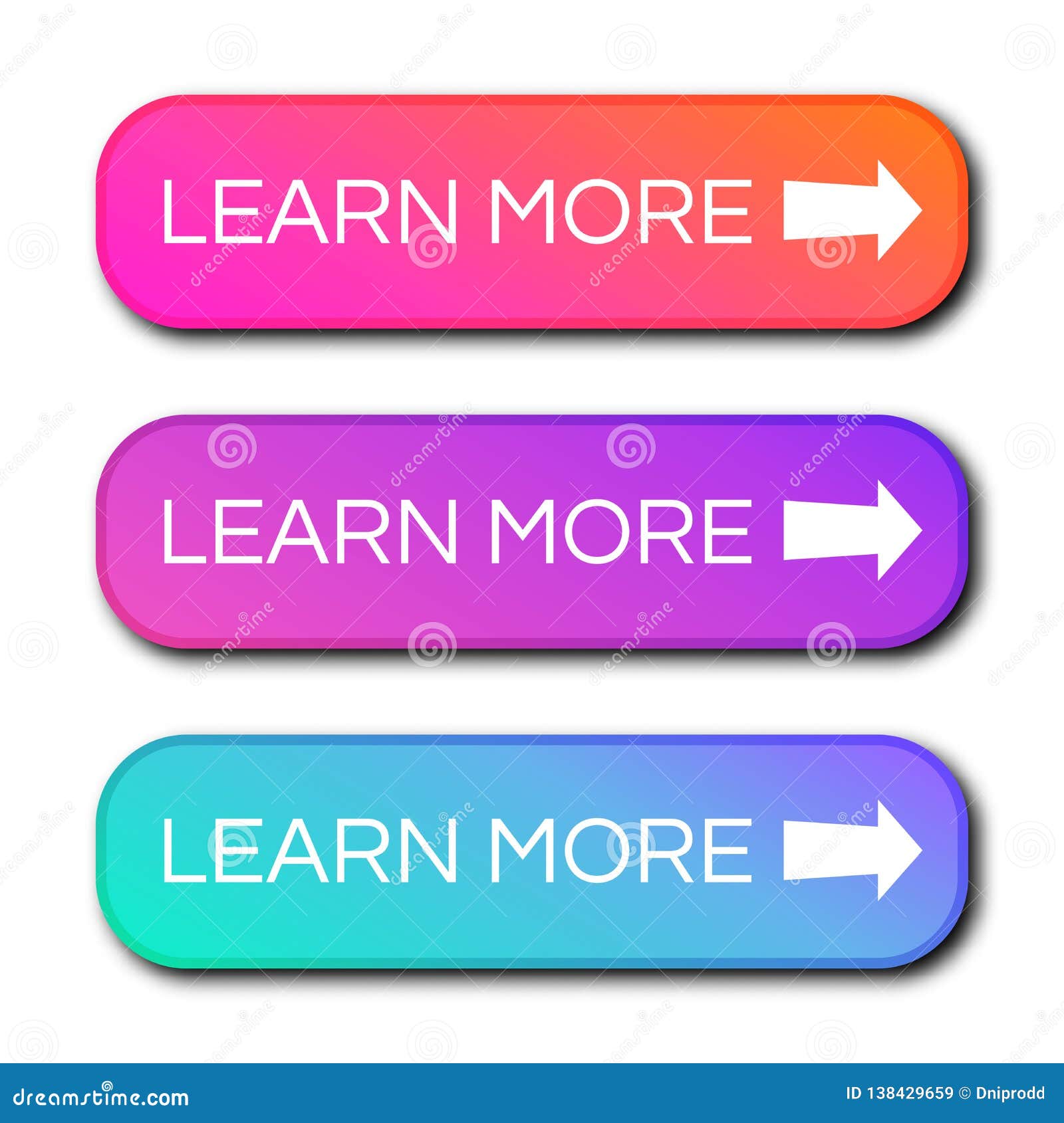 Set Of Three Modern Gradient Buttons With Shadows Stock Vector Illustration Of Call Arrow